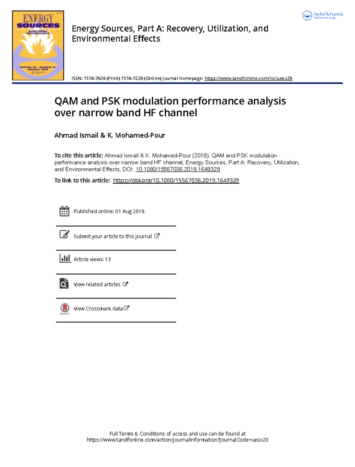 QAM and PSK modulation performance analysis over narrow band HF channel ...