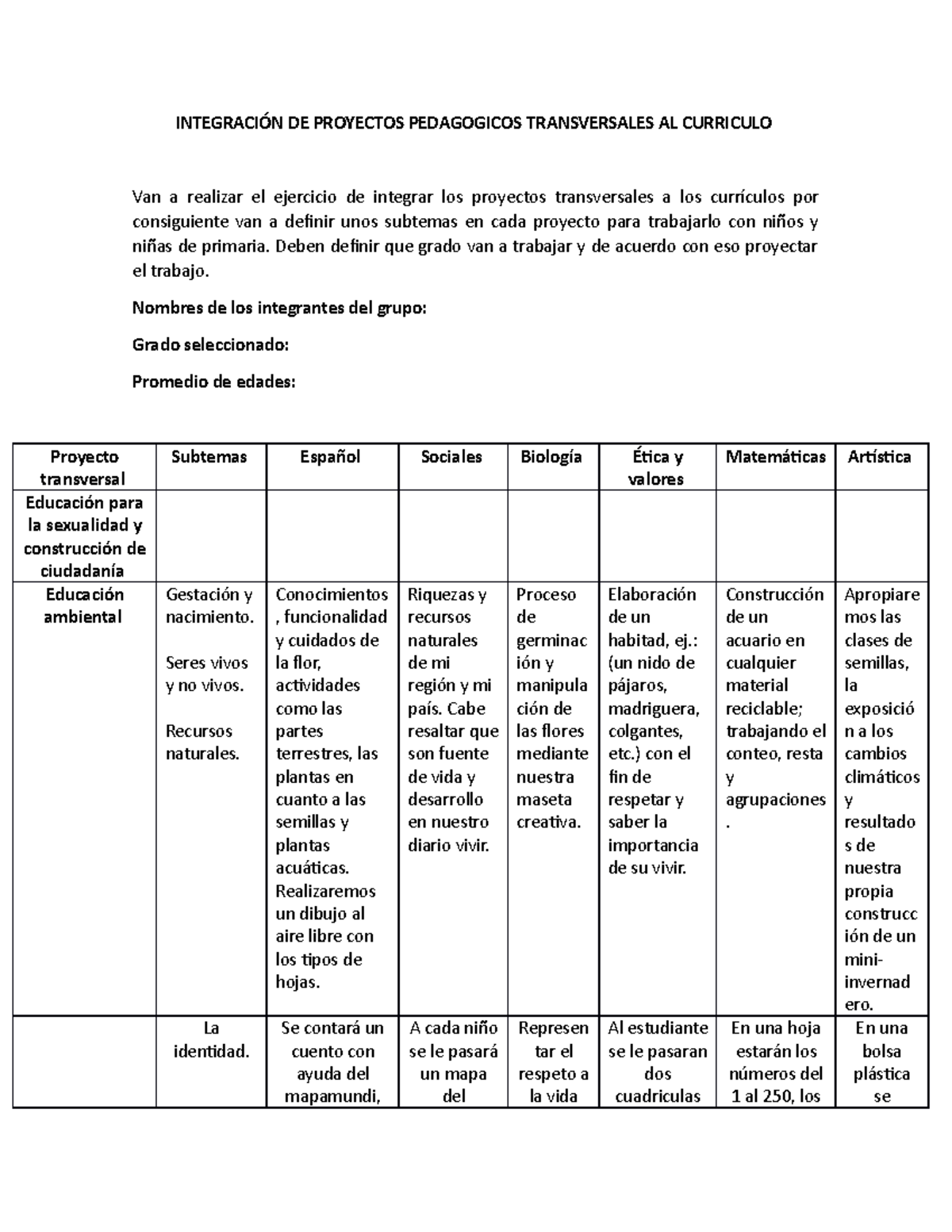 Proyectos transversales para una buena clase - INTEGRACIÓN DE PROYECTOS PEDAGOGICOS ...