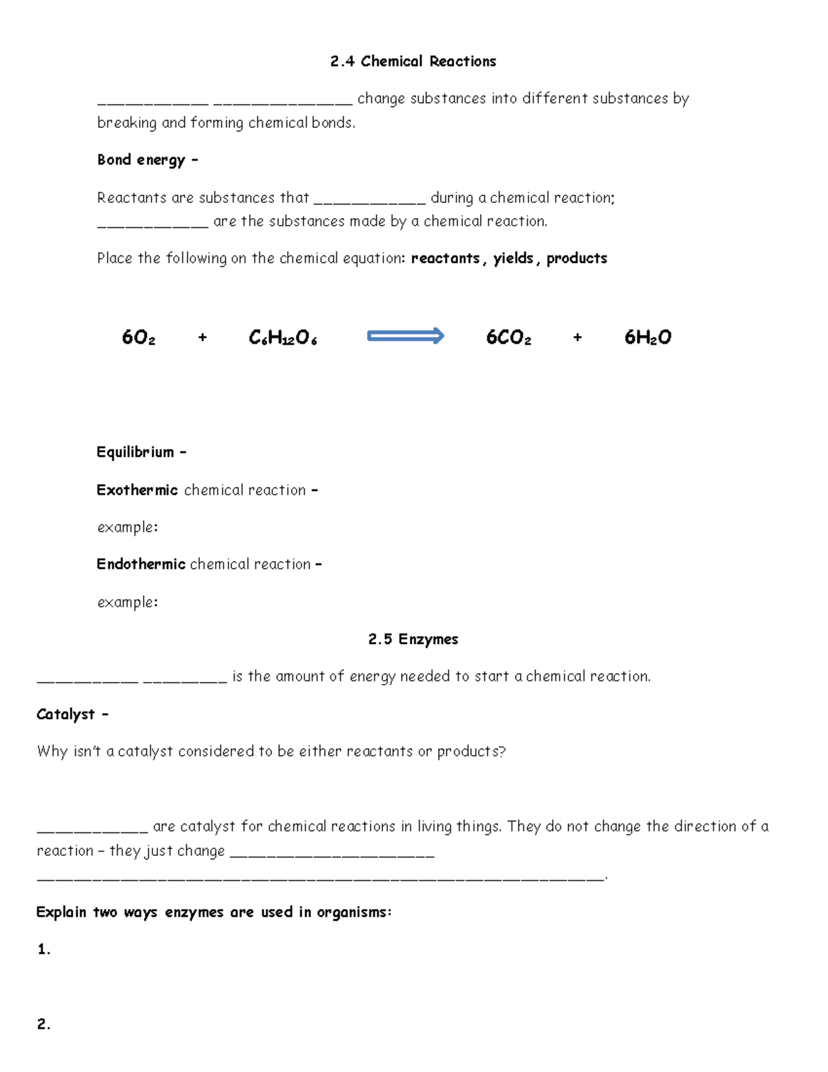 Biology Chemical Reactions and Enzymes-1 - 2 Chemical Reactions