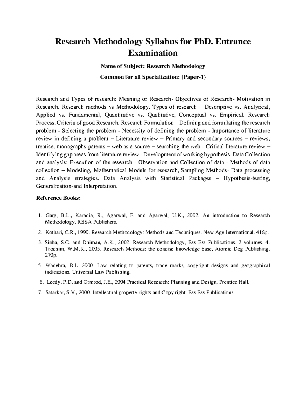 Physics, chemistry - Research Methodology Syllabus for PhD. Entrance ...