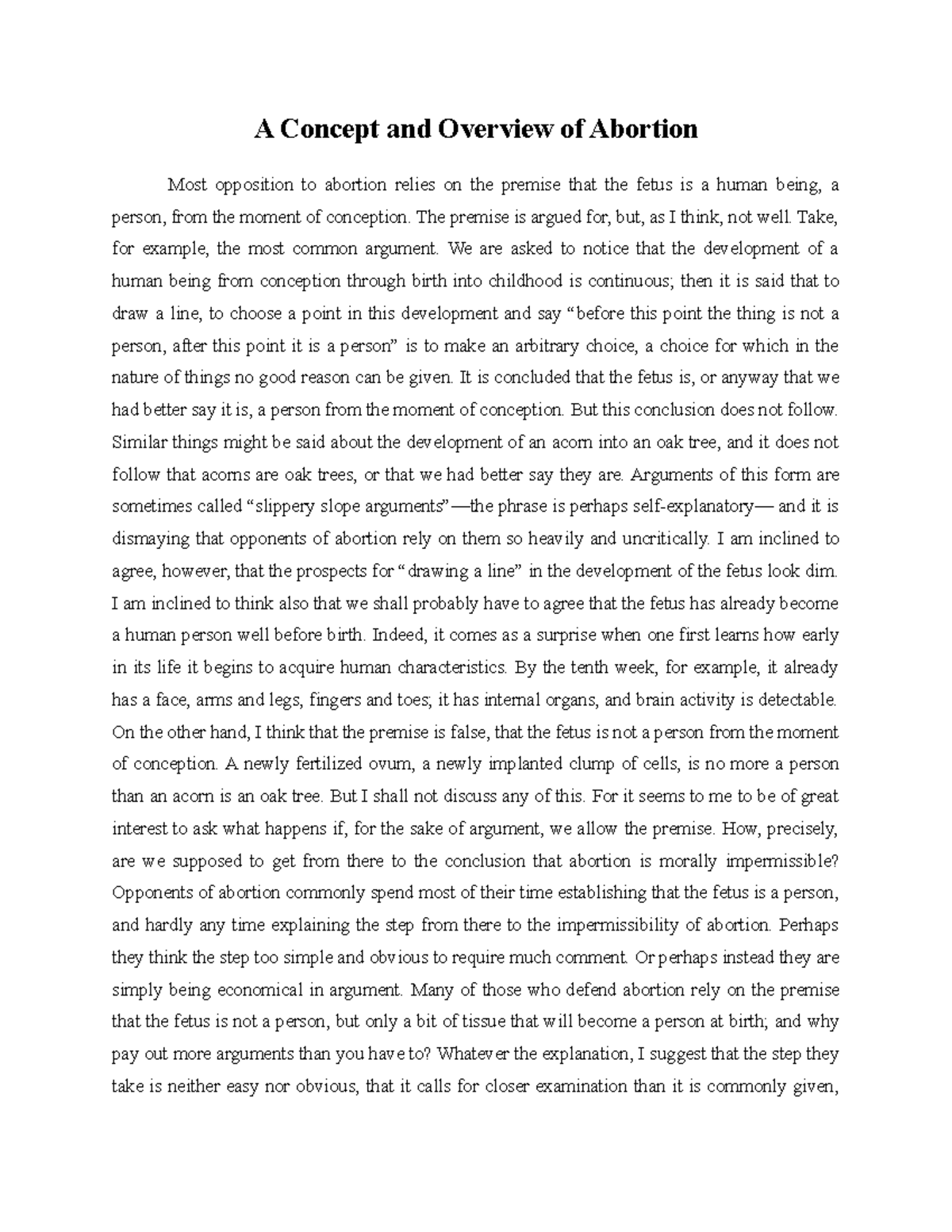 A Defense of Abortion - A Concept and Overview of Abortion Most ...