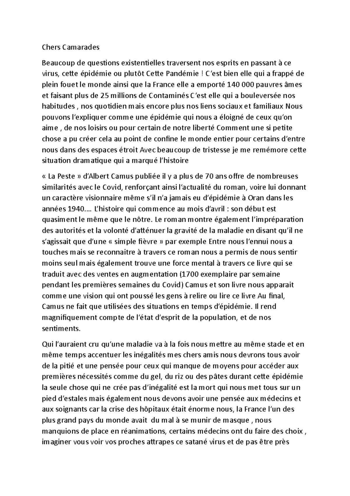 CAmus - Chers Camarades Beaucoup de questions existentielles traversent ...