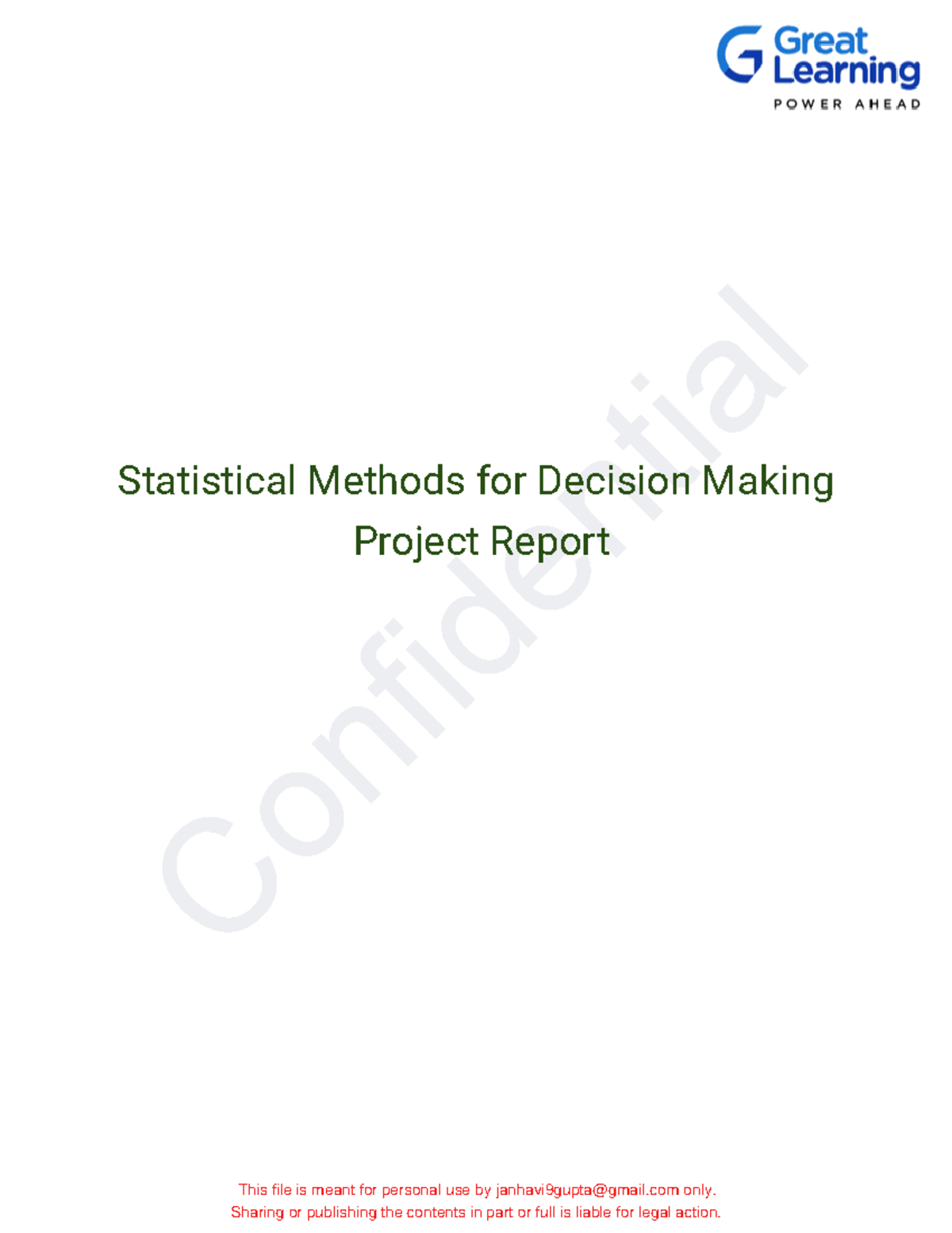 SMDM-Project Sample Business Report - Confidential Statistical Methods ...