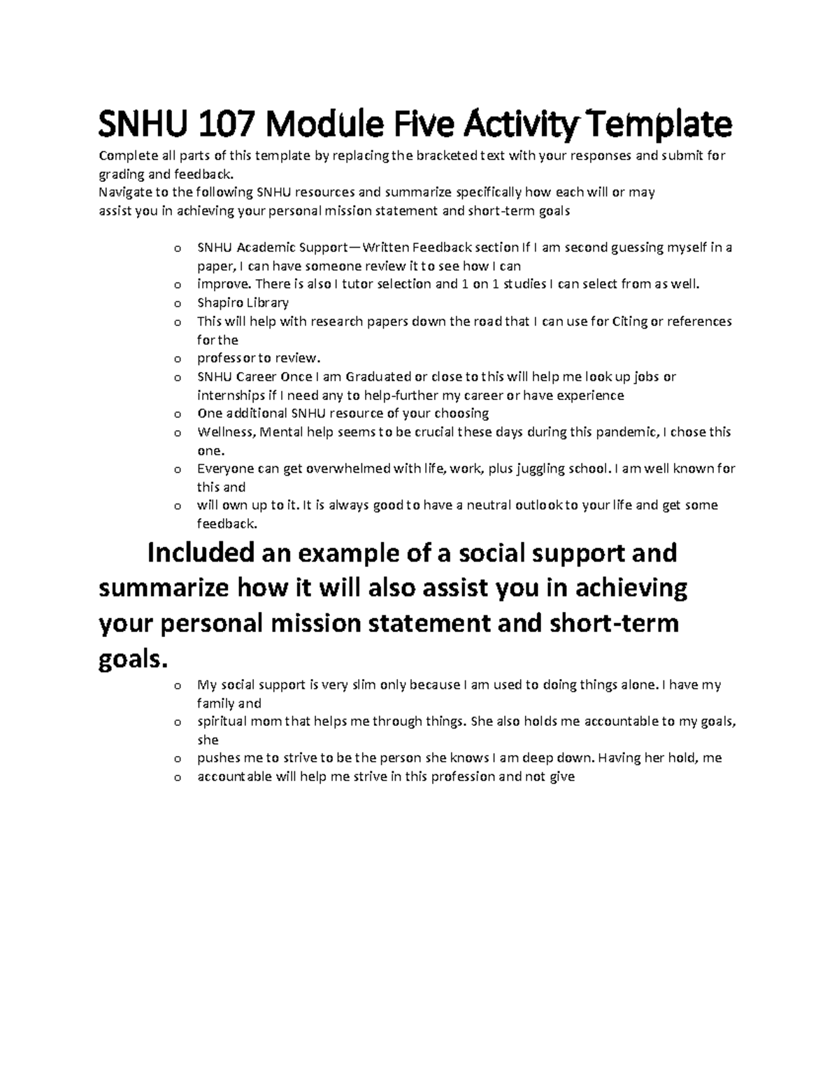 Document - n/a - SNHU 107 Module Five Activity Template Complete all ...