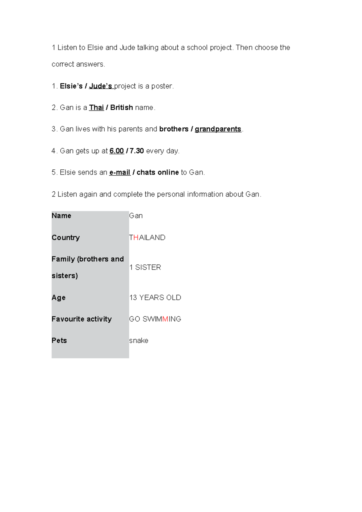 Lisening Practise - es una práctica de listening - 1 Listen to Elsie ...