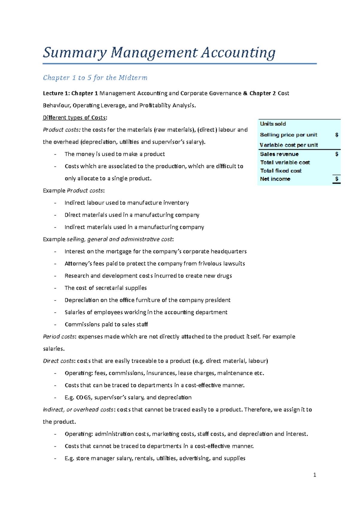 Summary Midterm Management Accounting - Summary - Chapter 1 - 5 ...