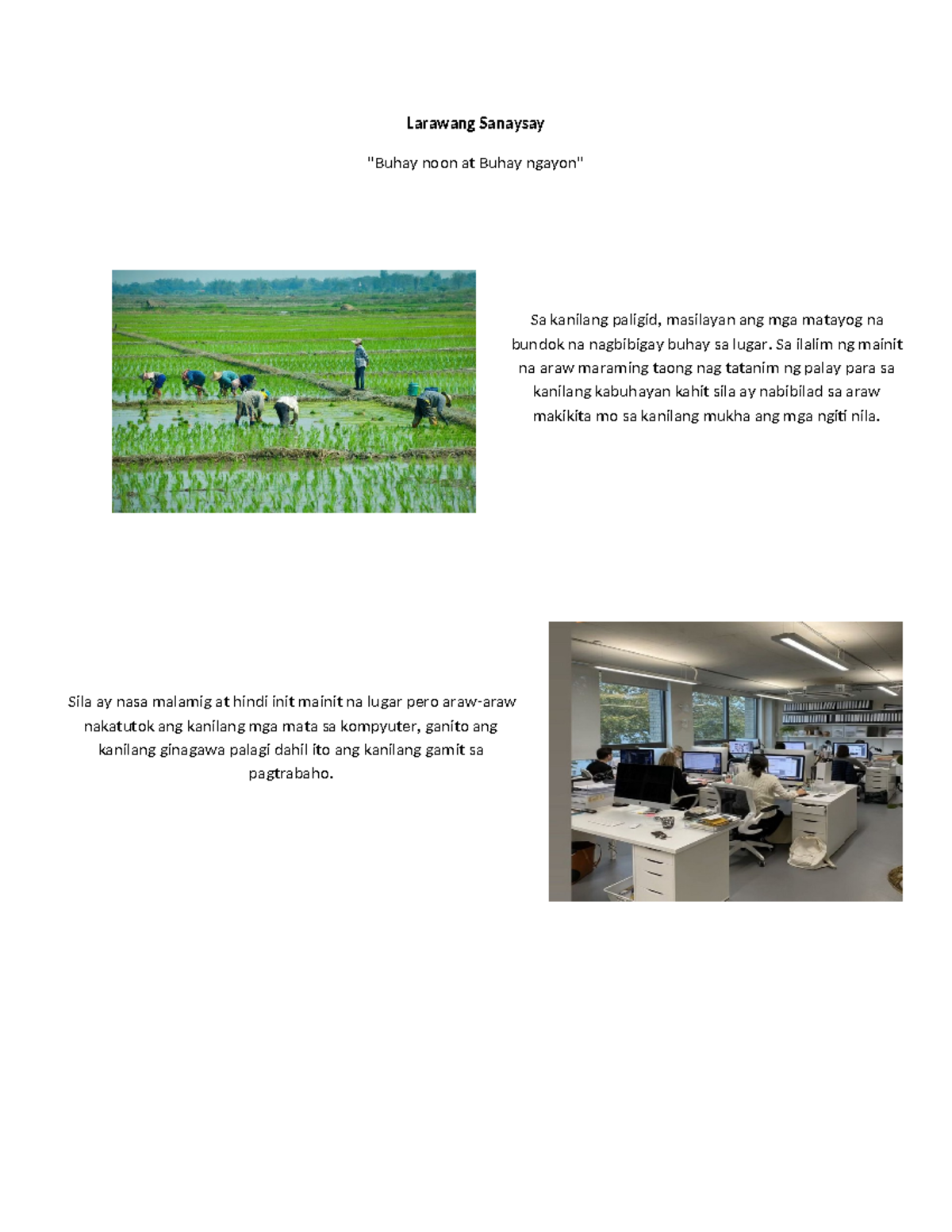 Larawang Sanays WPS Office - Larawang Sanaysay "Buhay noon at Buhay ...