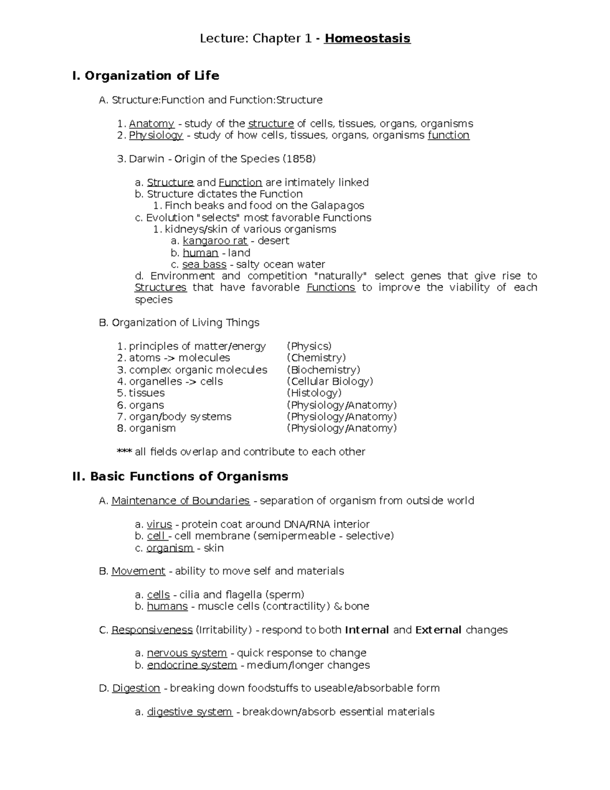 Introduction and Homeostasis - Lecture: Chapter 1 - Homeostasis I ...