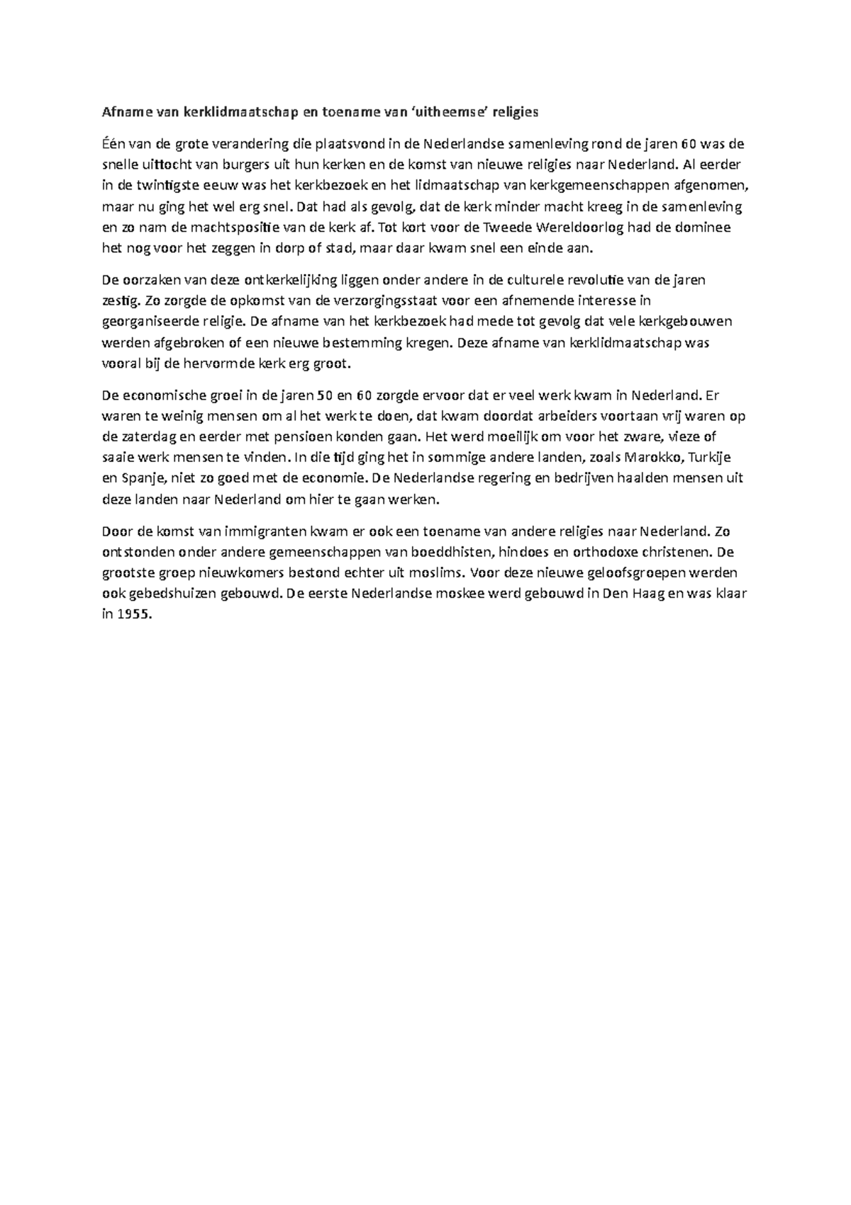 Kadertekst verandering in religie jaren 60 - Afname van kerklidmaatschap en toename van religies ...