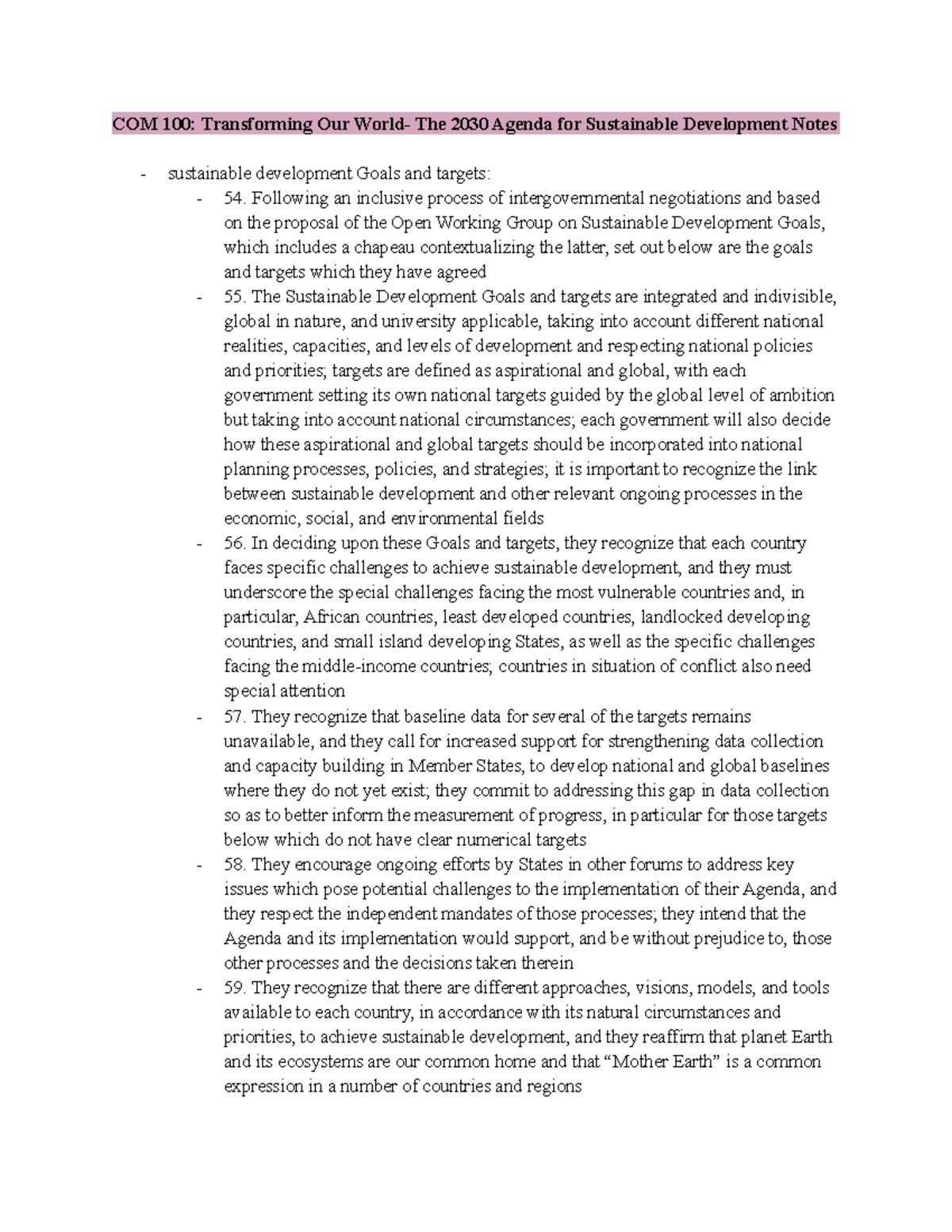 Transforming Our World- Declaration "sustainable development Goals and ...