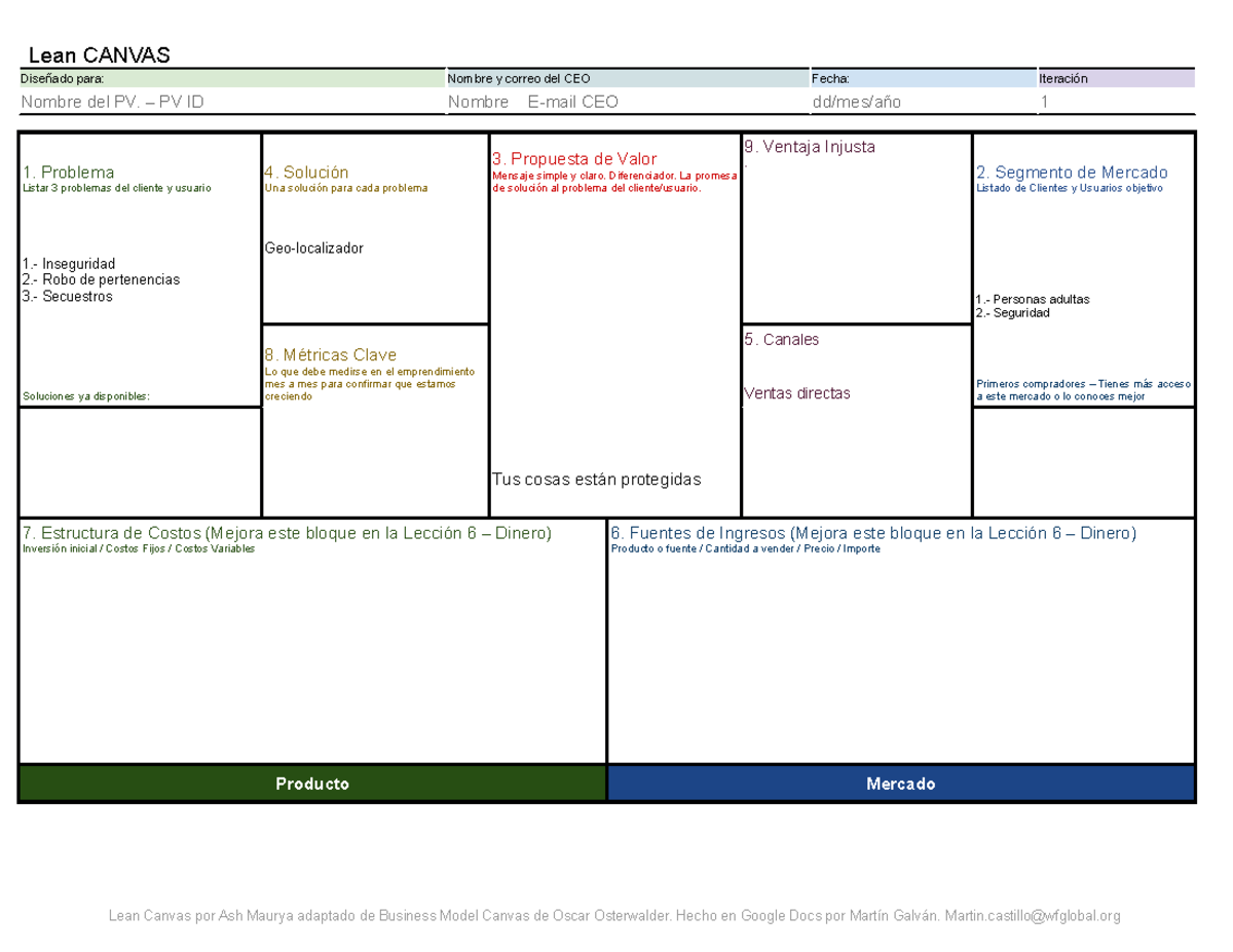 Lean Canvas Latam 2020 - Tarea de seminario - Lean CANVAS Diseñado para: Nombre y correo del CEO ...