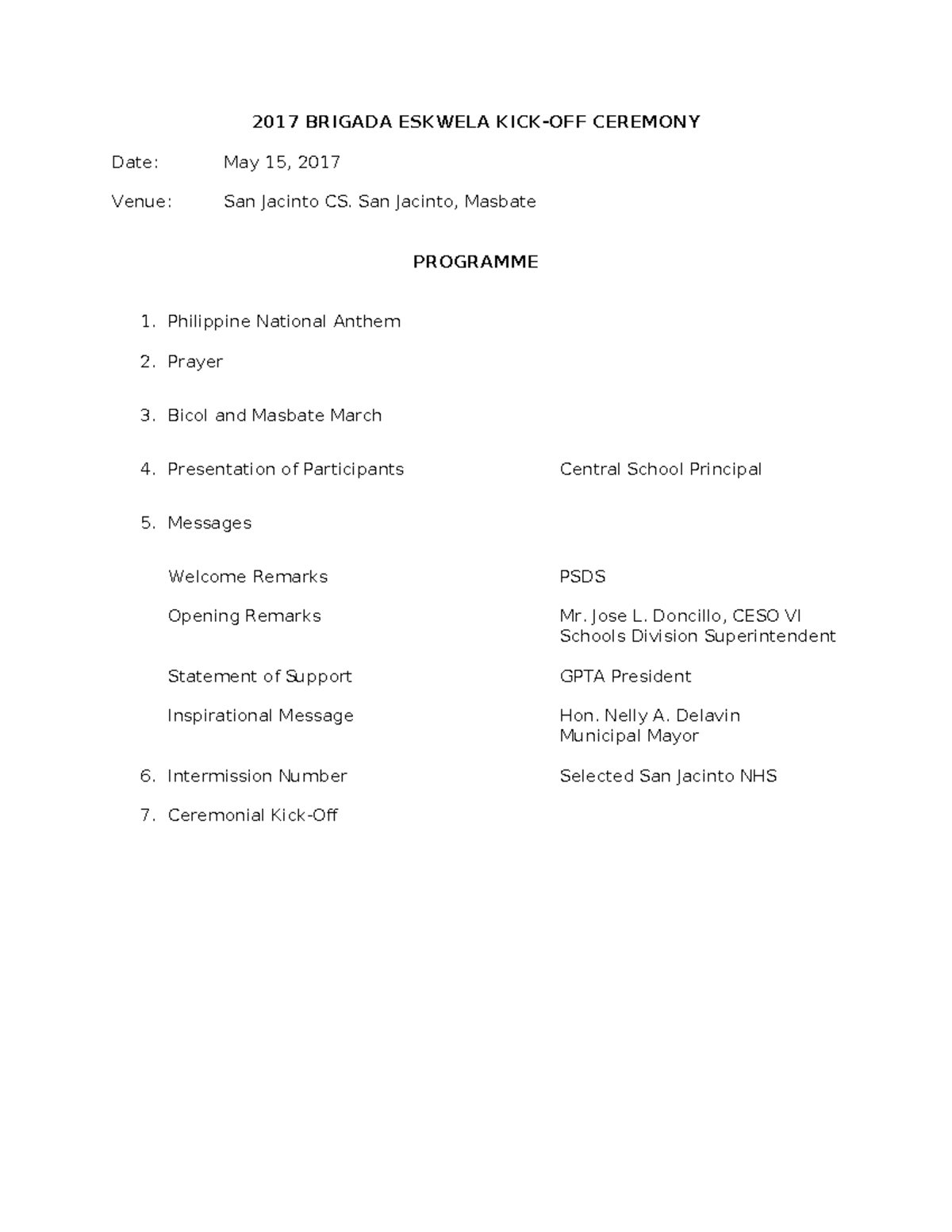 School Readiness and Preparedness - 2017 BRIGADA ESKWELA KICK-OFF ...