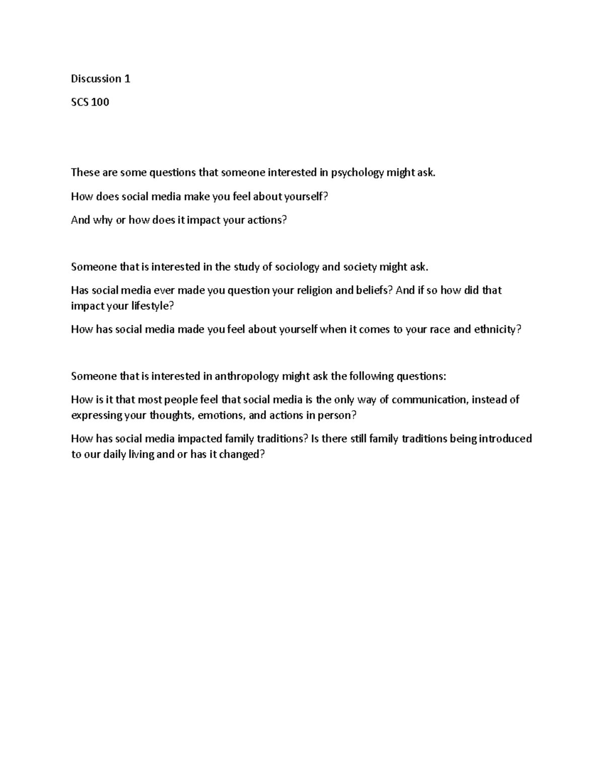 Discussion 1 - How does social media make you feel about yourself? And ...