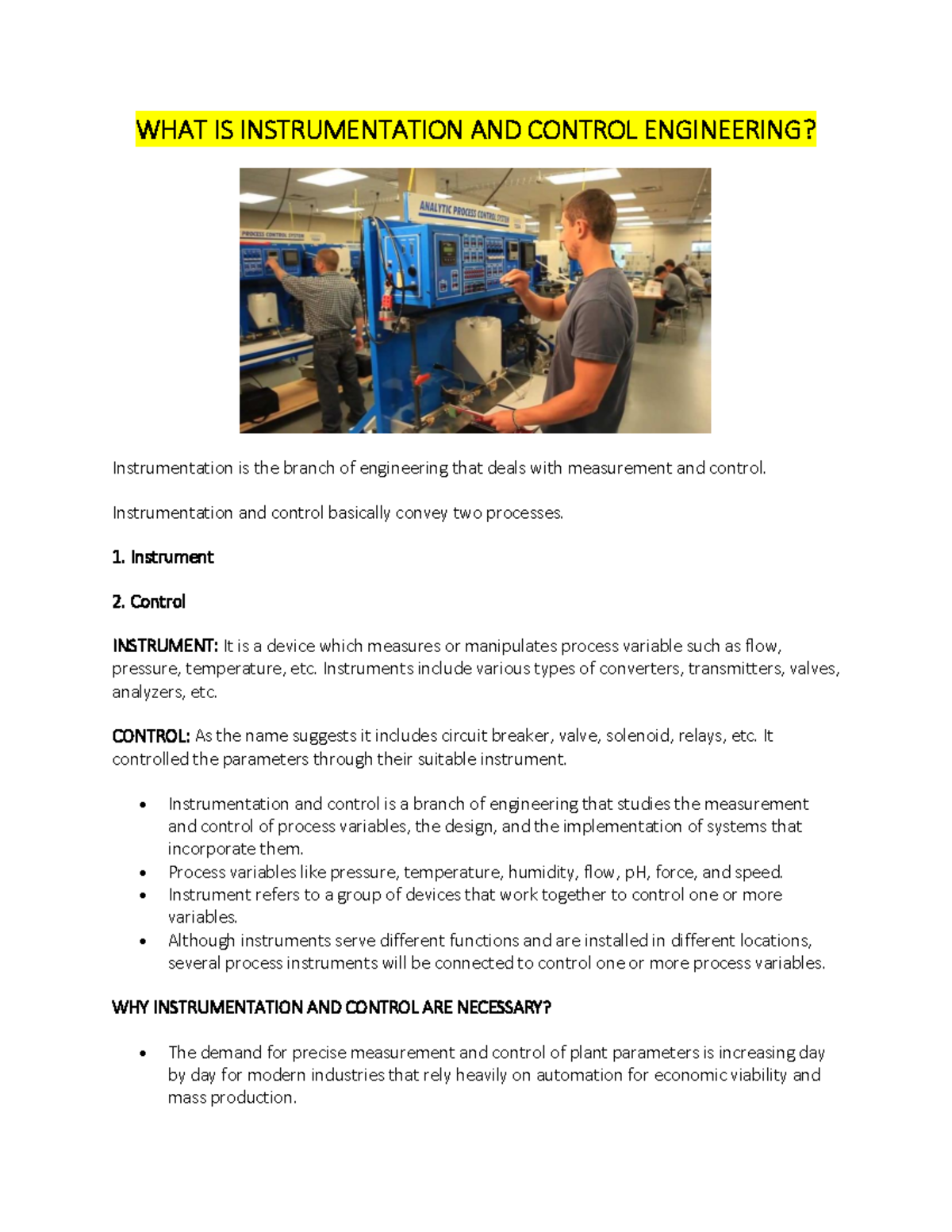 I&C - INTRUMENTACION - WHAT IS INSTRUMENTATION AND CONTROL ENGINEERING ...