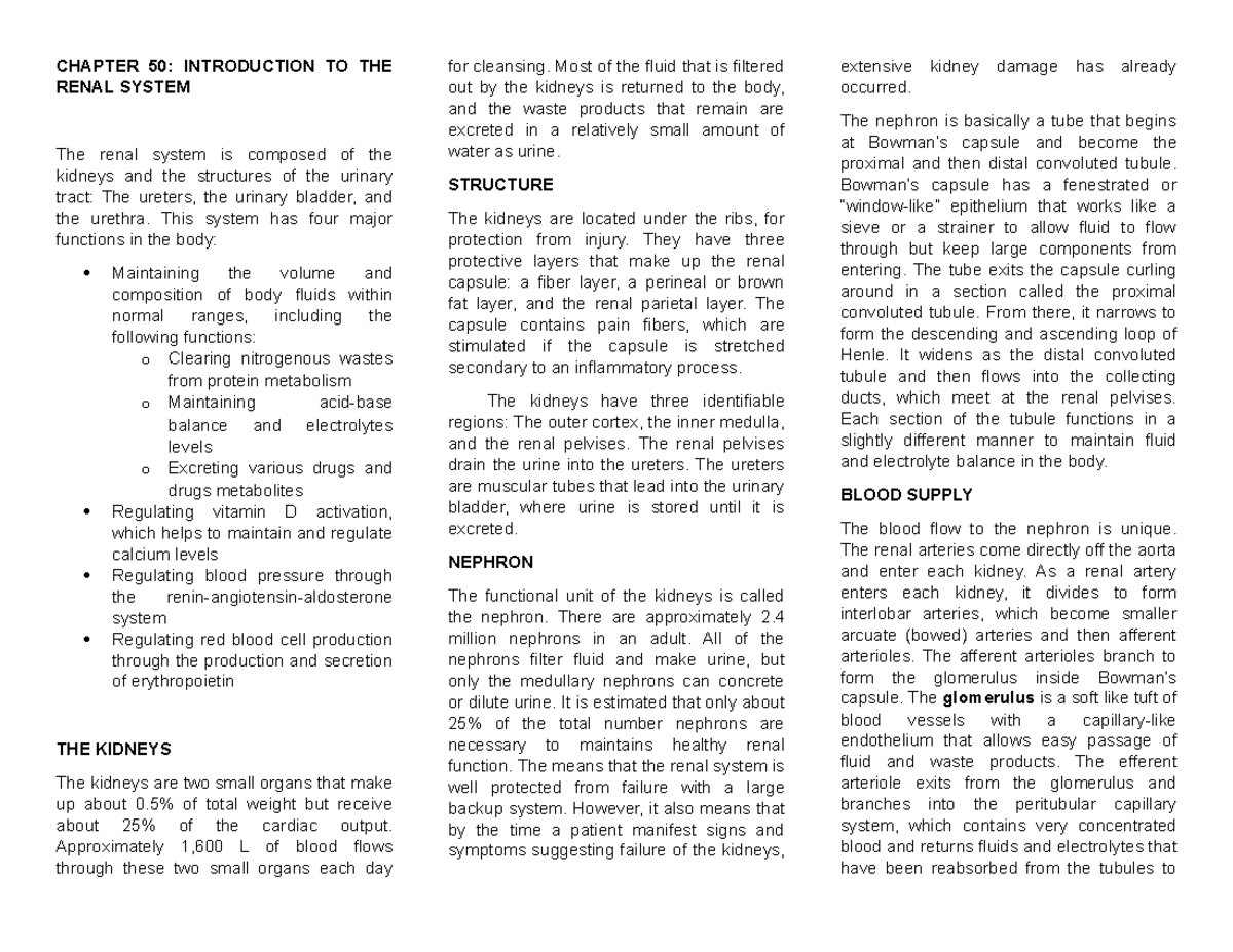 Pharmacology Finals COPY - CHAPTER 50: INTRODUCTION TO THE RENAL SYSTEM ...