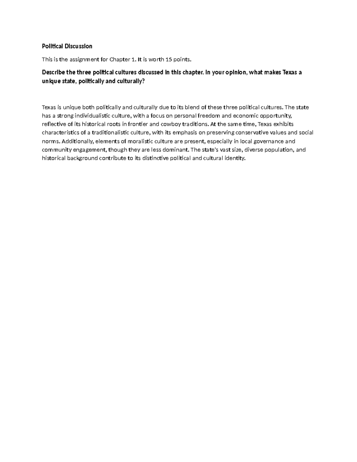 Political Discussi 10 - Political Discussion This is the assignment for ...