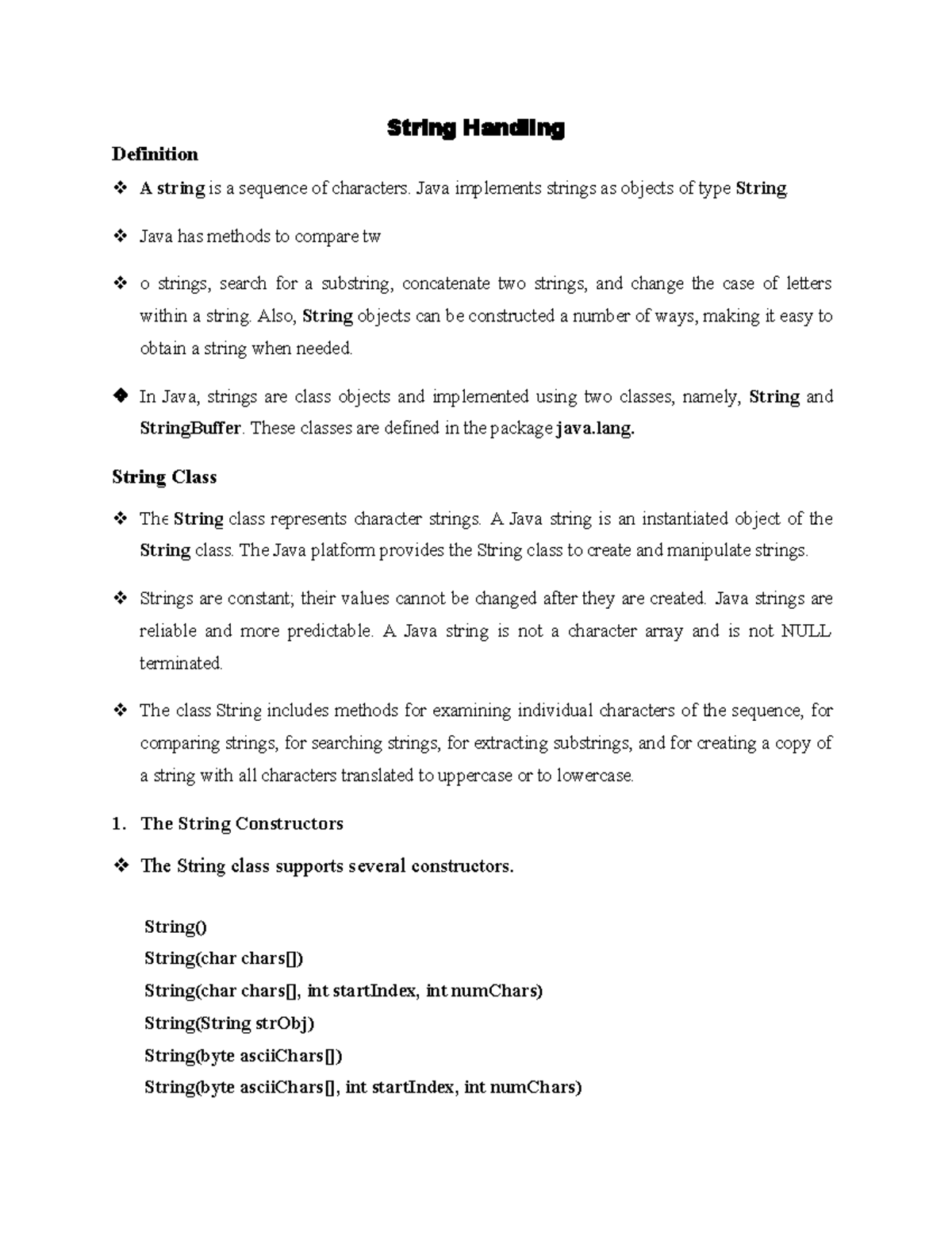 String Handling - nil - String Handling Definition A string is a sequence of characters. Java ...
