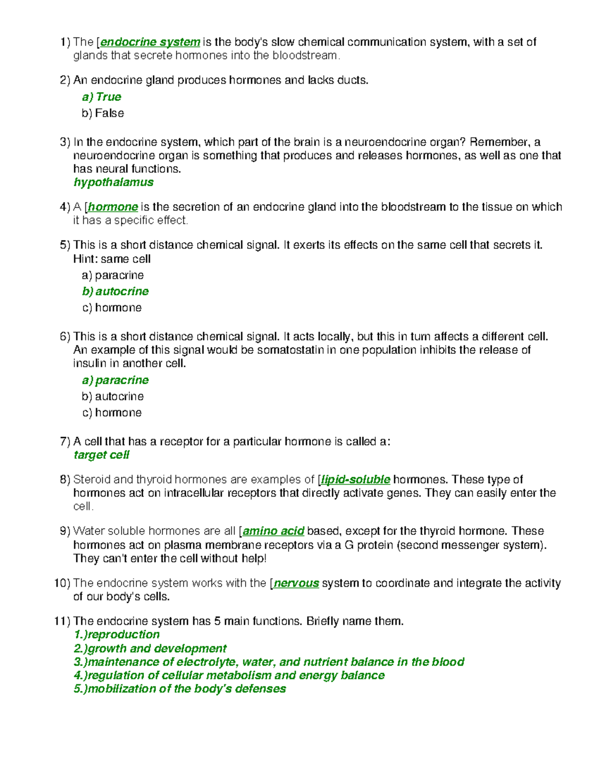Exam 1 Anatomy and Physiology II Practice Exam - The [endocrine system ...