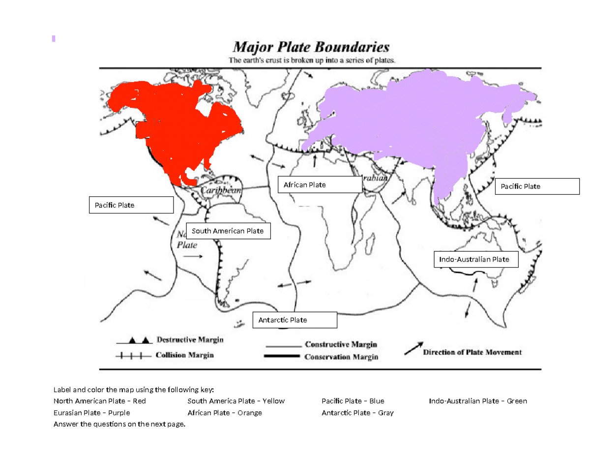 Plate Boundary Map Coloring 2021 - Label and color the map using the ...