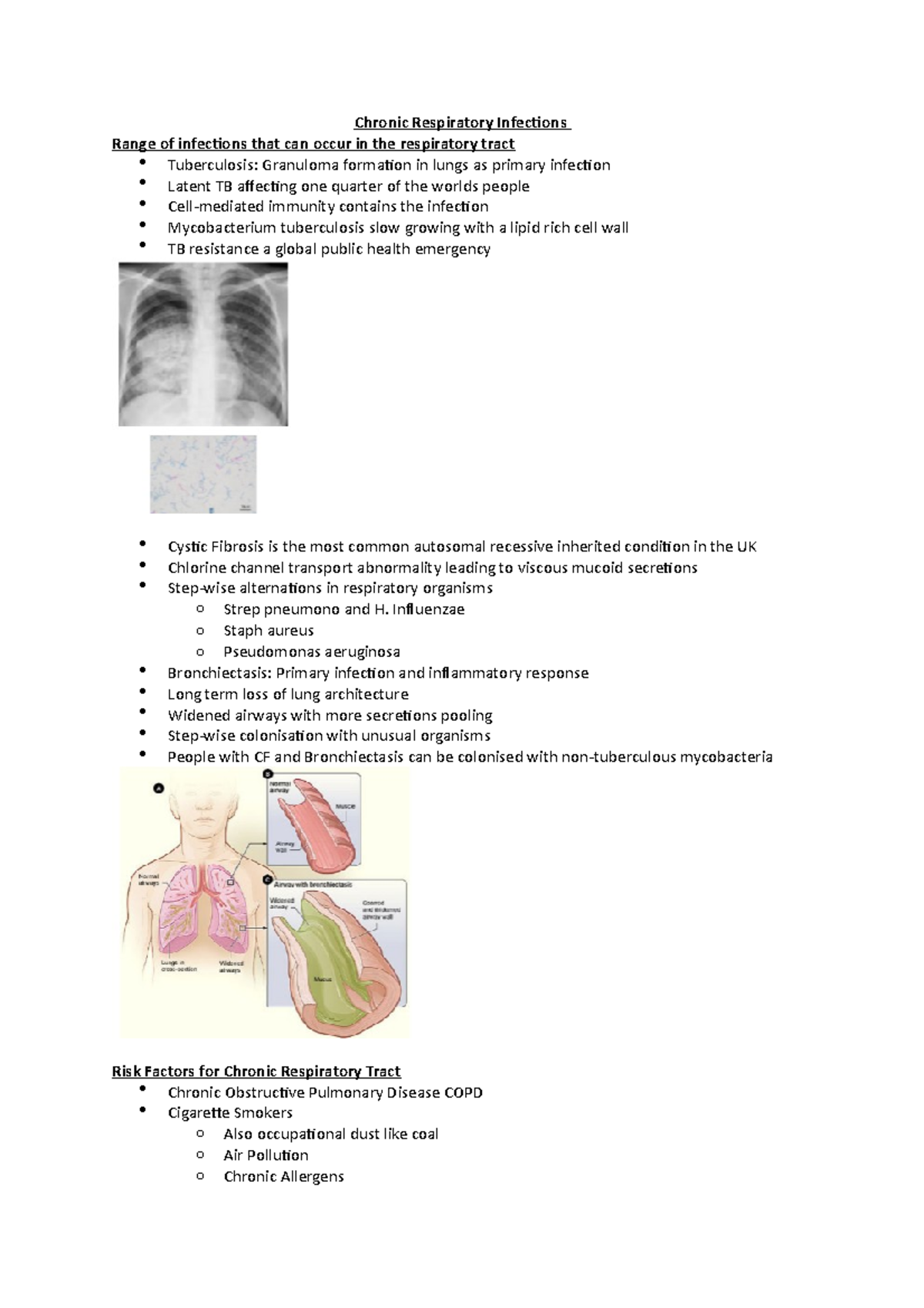 Chronic Respiratory Infections - Influenzae o Staph aureus o ...