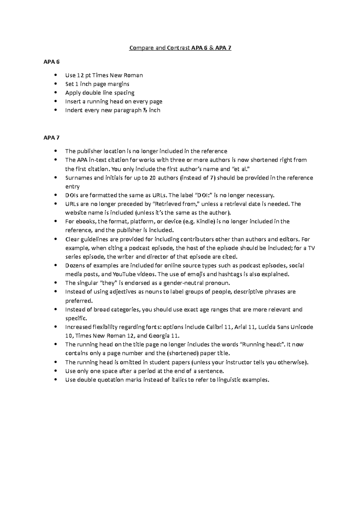 Compare and Contrast APA 6 and APA 7 - Compare and Contrast APA 6 & APA ...