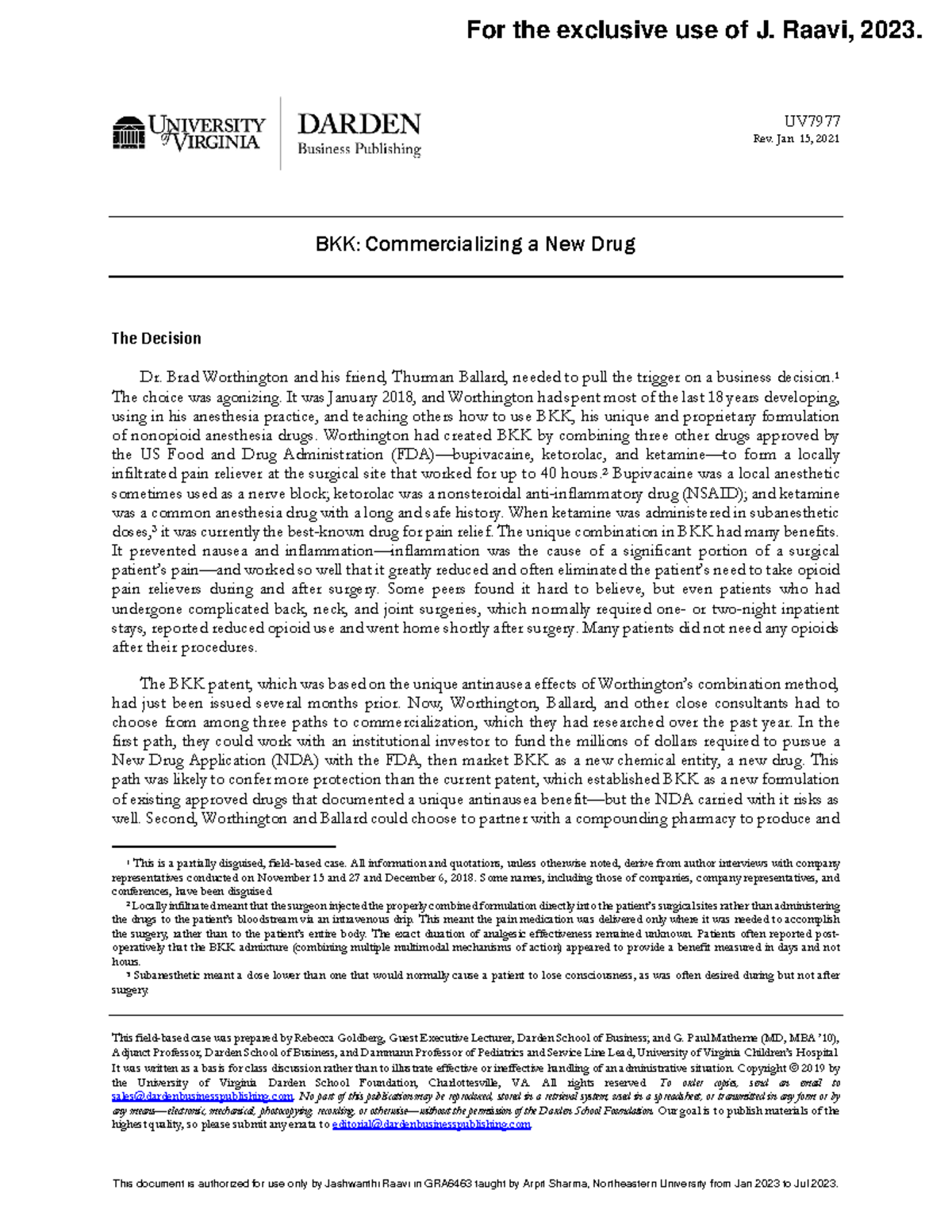 BKK CS1 - BKK a comercialisation of drug - UV Rev. Jan. 15, 2021 BKK ...