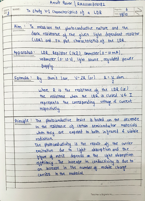 Exp 3- Characteristics of a Light Dependent Resistor (LDR) - VEDANT ...