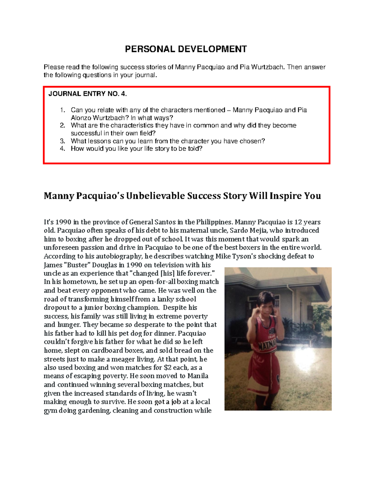 Personal- Development - PERSONAL DEVELOPMENT Please read the following ...