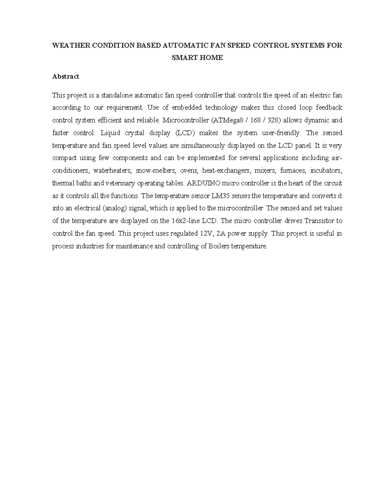 8A - Weather Condition Based Automatic FAN Speed Control Systems FOR ...