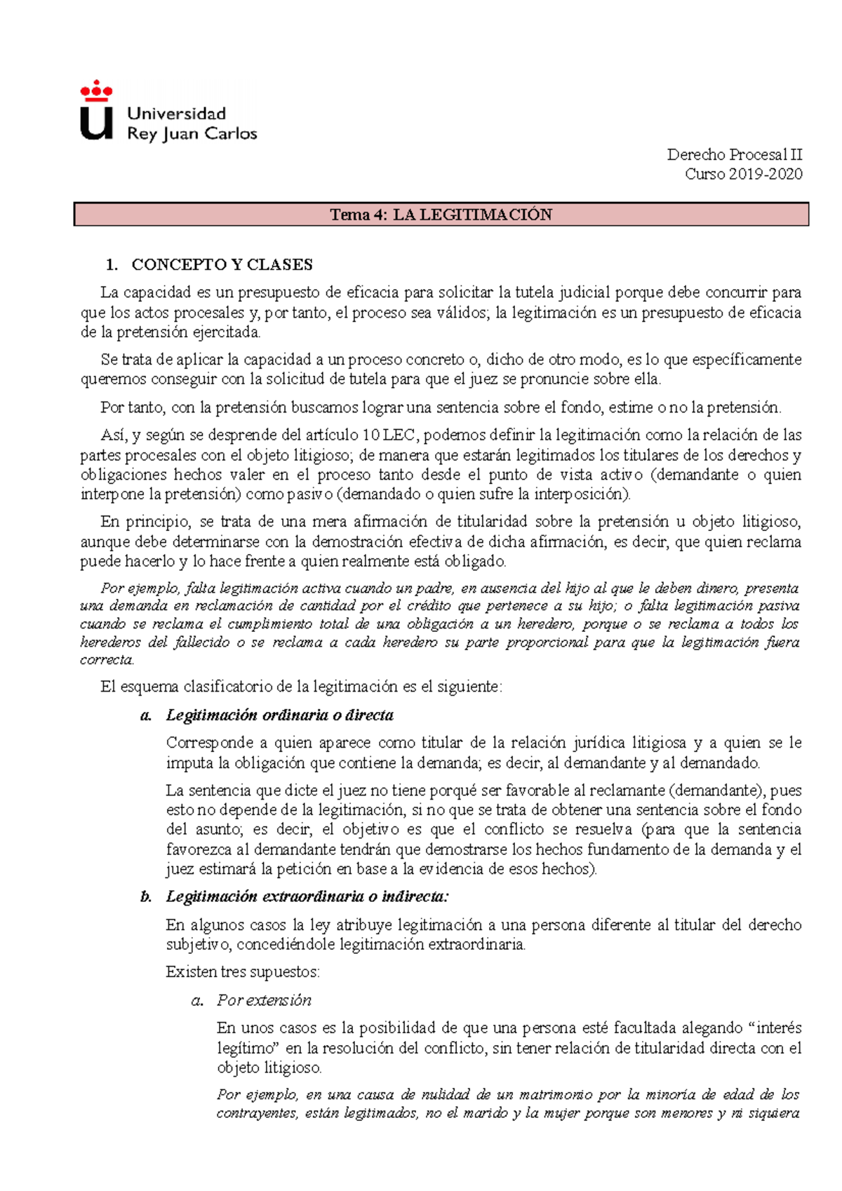 Tema 4. La legitimación - Derecho Procesal II Curso 2019- Tema 4: LA ...