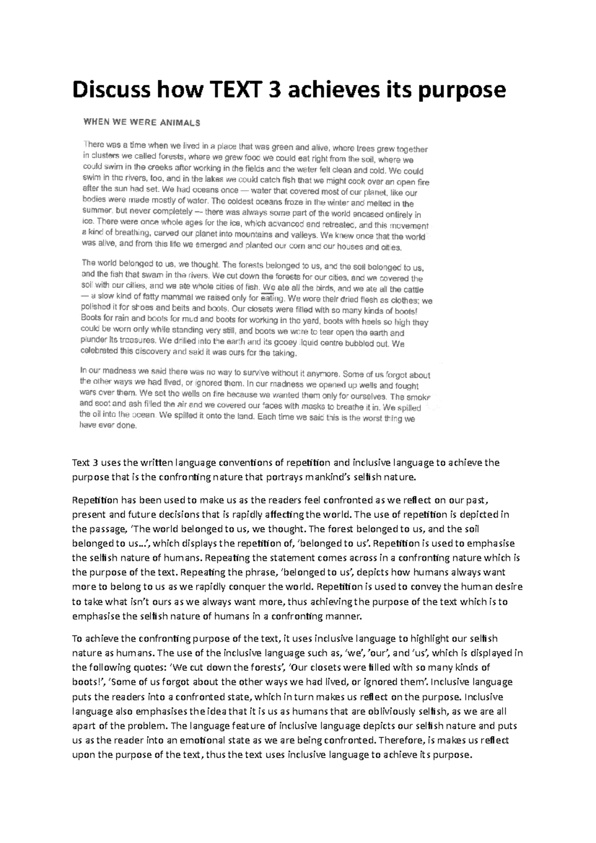 When We Were Animals - qweqweqewqe - Discuss how TEXT 3 achieves its ...