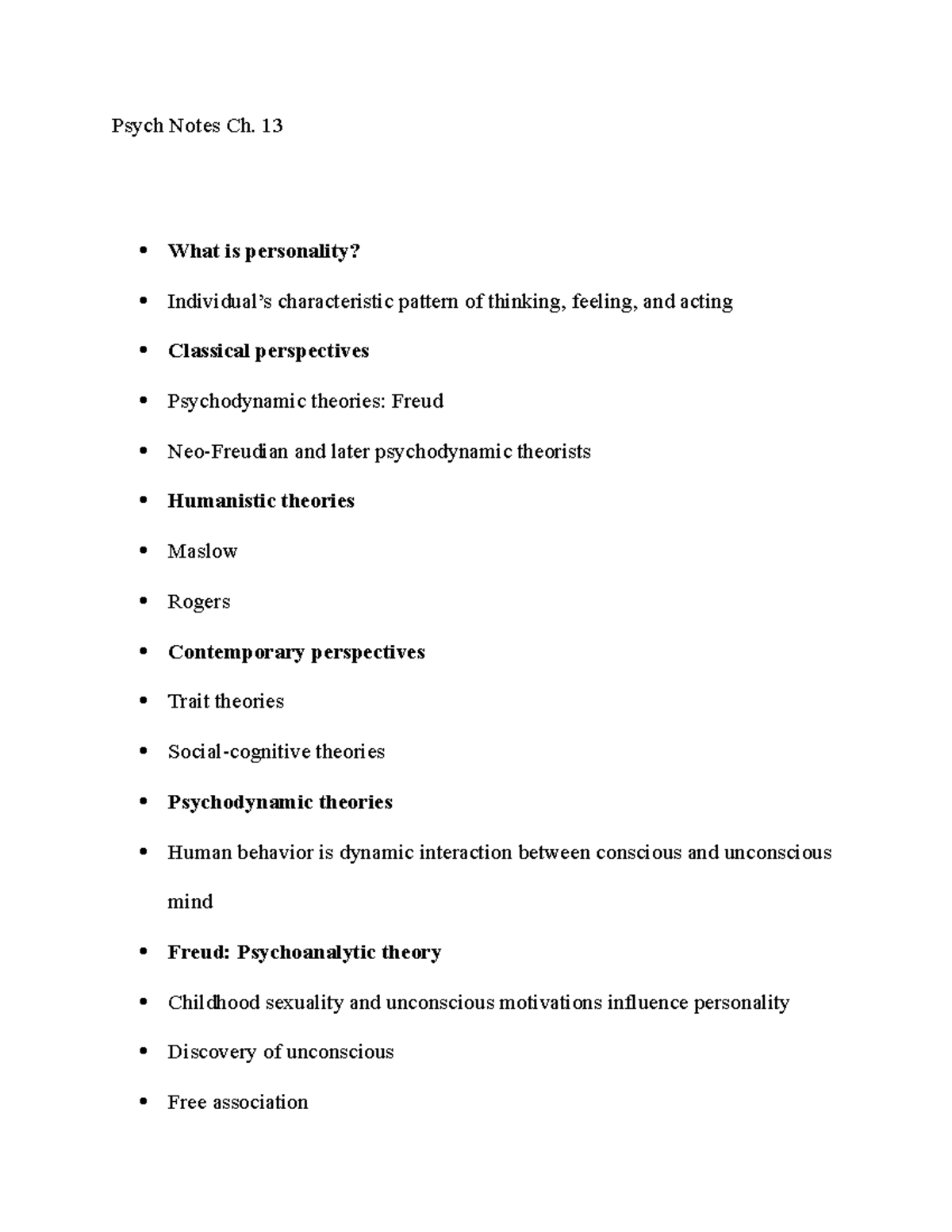 Psych Notes Ch 13 part 1 - Fun - Psych Notes Ch. 13 What is personality ...