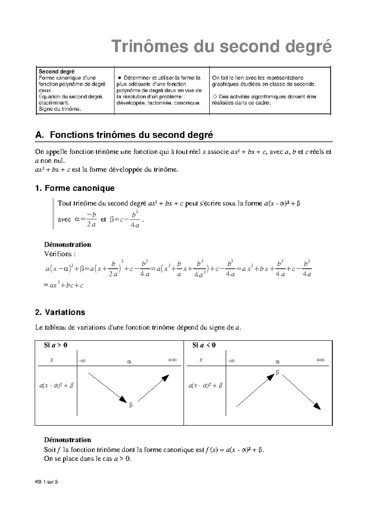 Trinome-cours life is pretty much ugly - Trinômes du second degré A ...