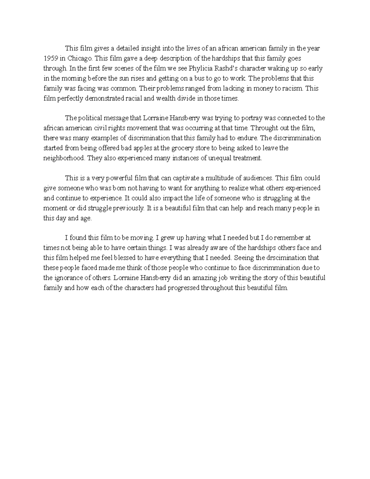 Raisin in the Sun English - TRS102 - Pima - Studocu