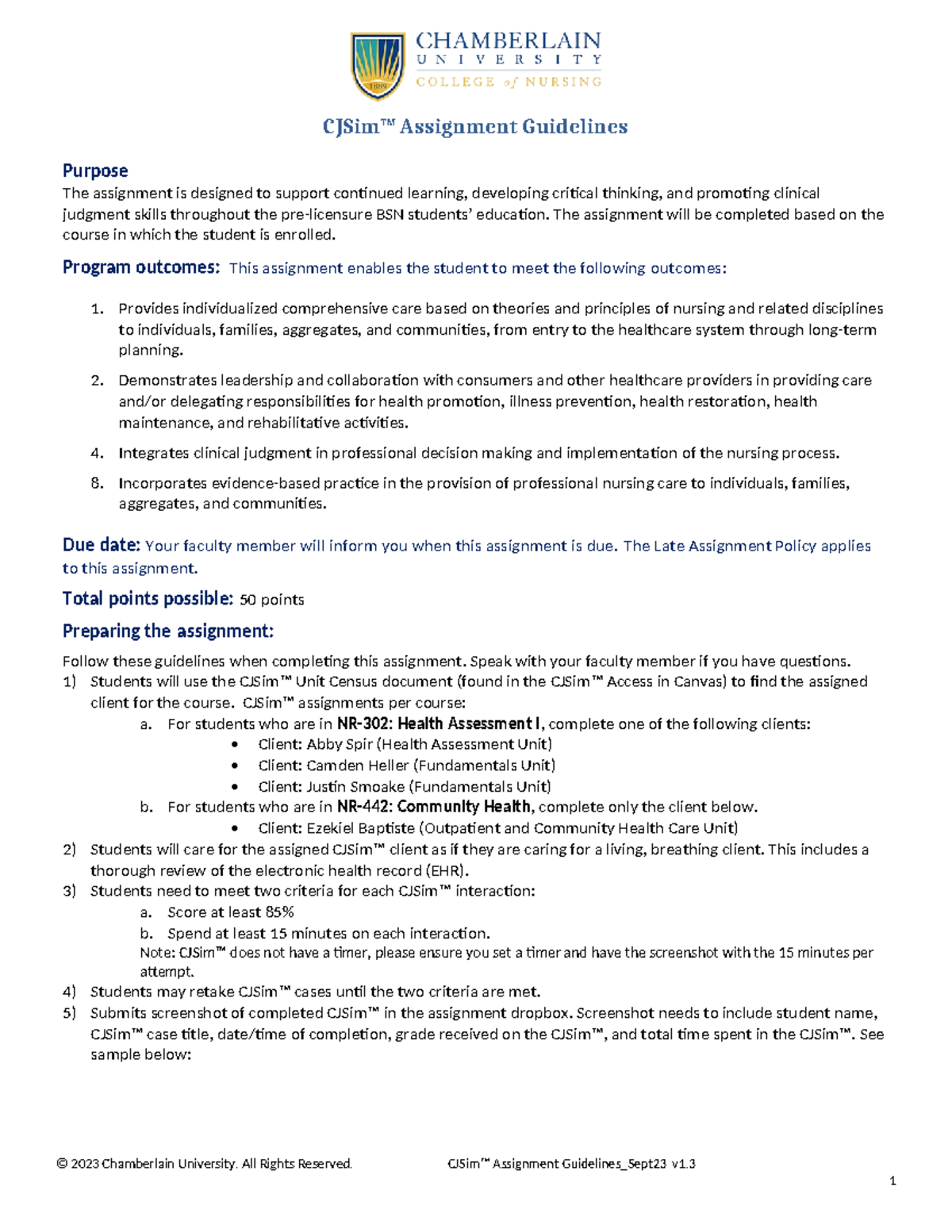 CJSim Assignment Guidelines Sept23 - CJSim™ Assignment Guidelines ...