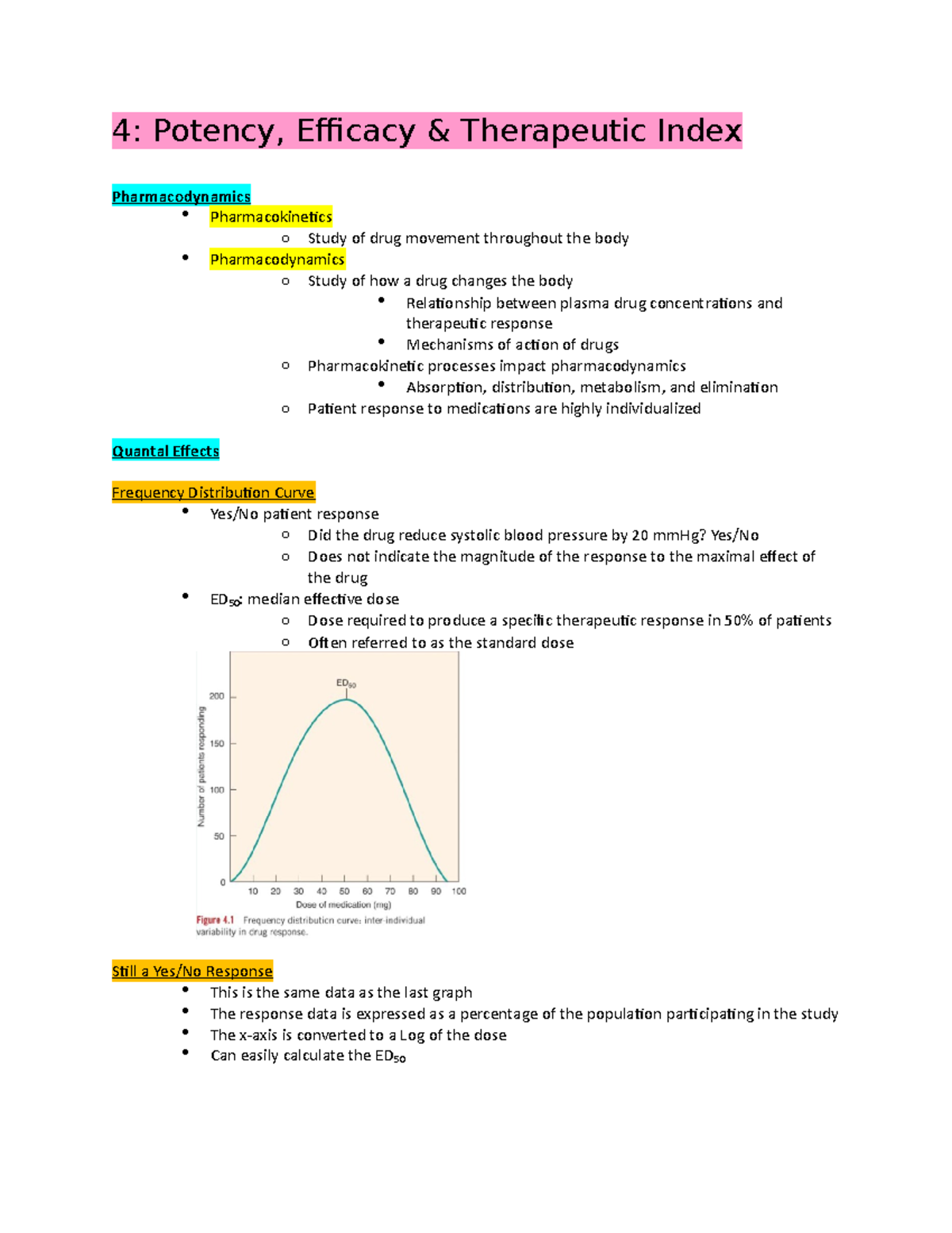 Lecture 4 Notes - 4: Potency, Efficacy & Therapeutic Index ...