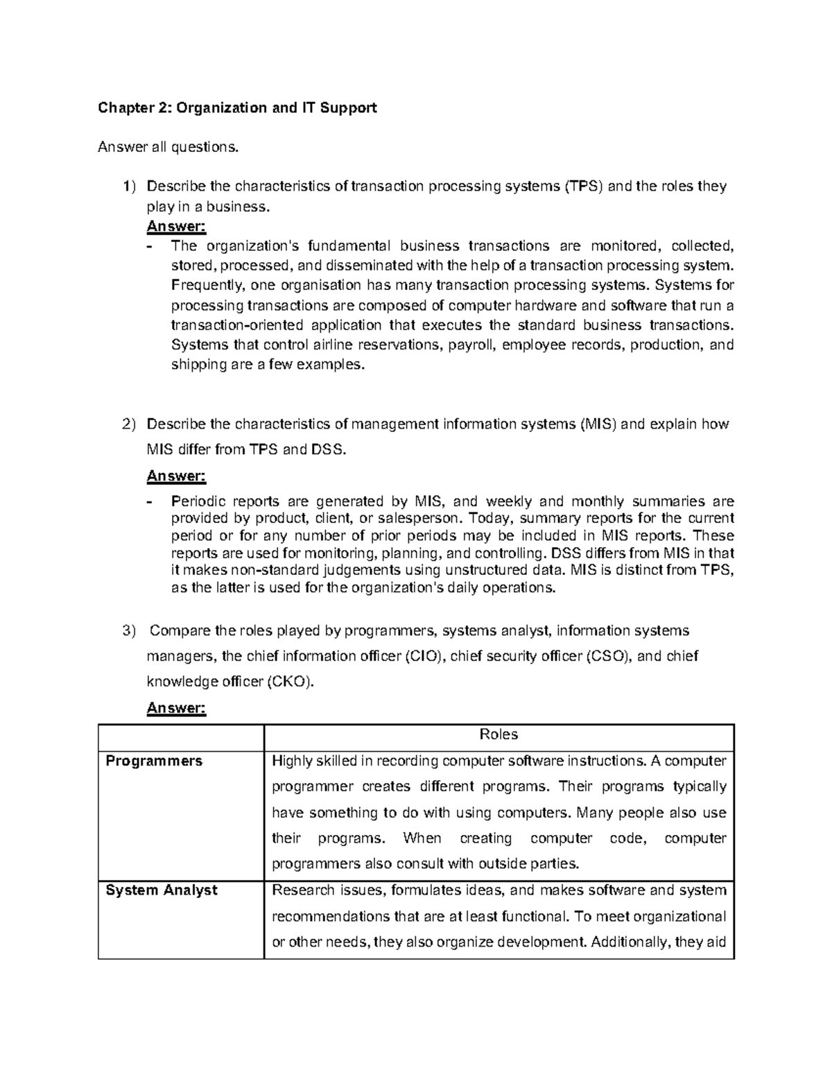 Tutorial 2 MIS - Chapter 2: Organization and IT Support Answer all ...