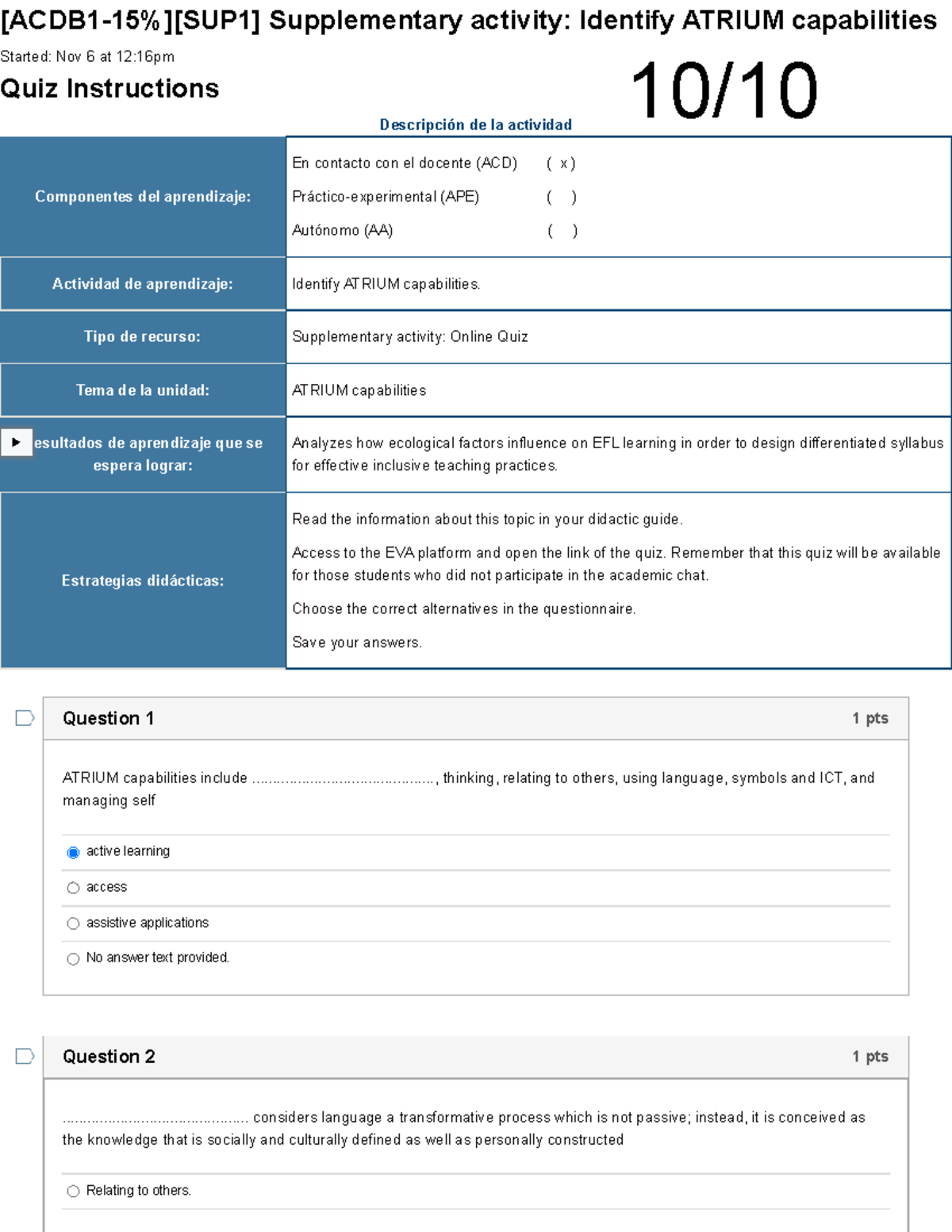Quiz [ACDB 1-15%][SUP 1] Supplementary activity Identify Atrium ...