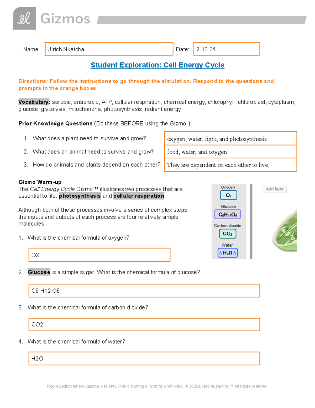 -Cell Energy SE - Name: Ulrich Nketcha Date: 2-13- Student Exploration ...