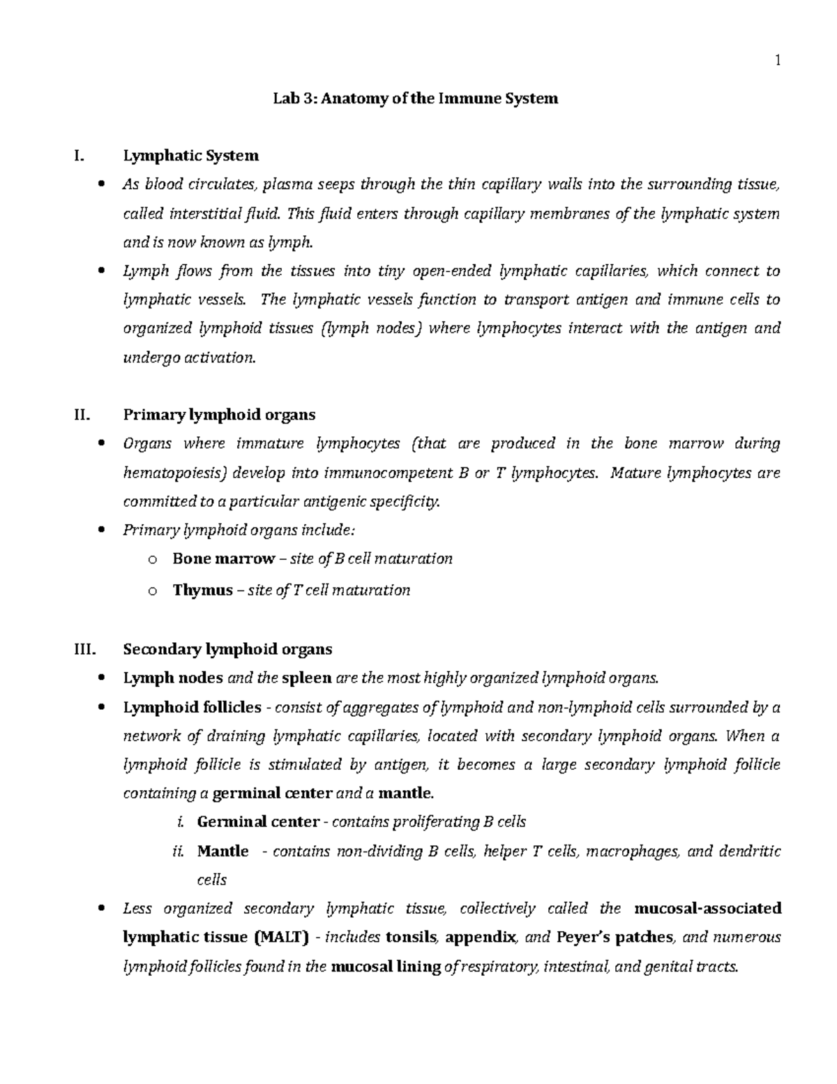 Anatomy of the Immune System lab handout 8-2-15-2 - BSC 586L - USM ...