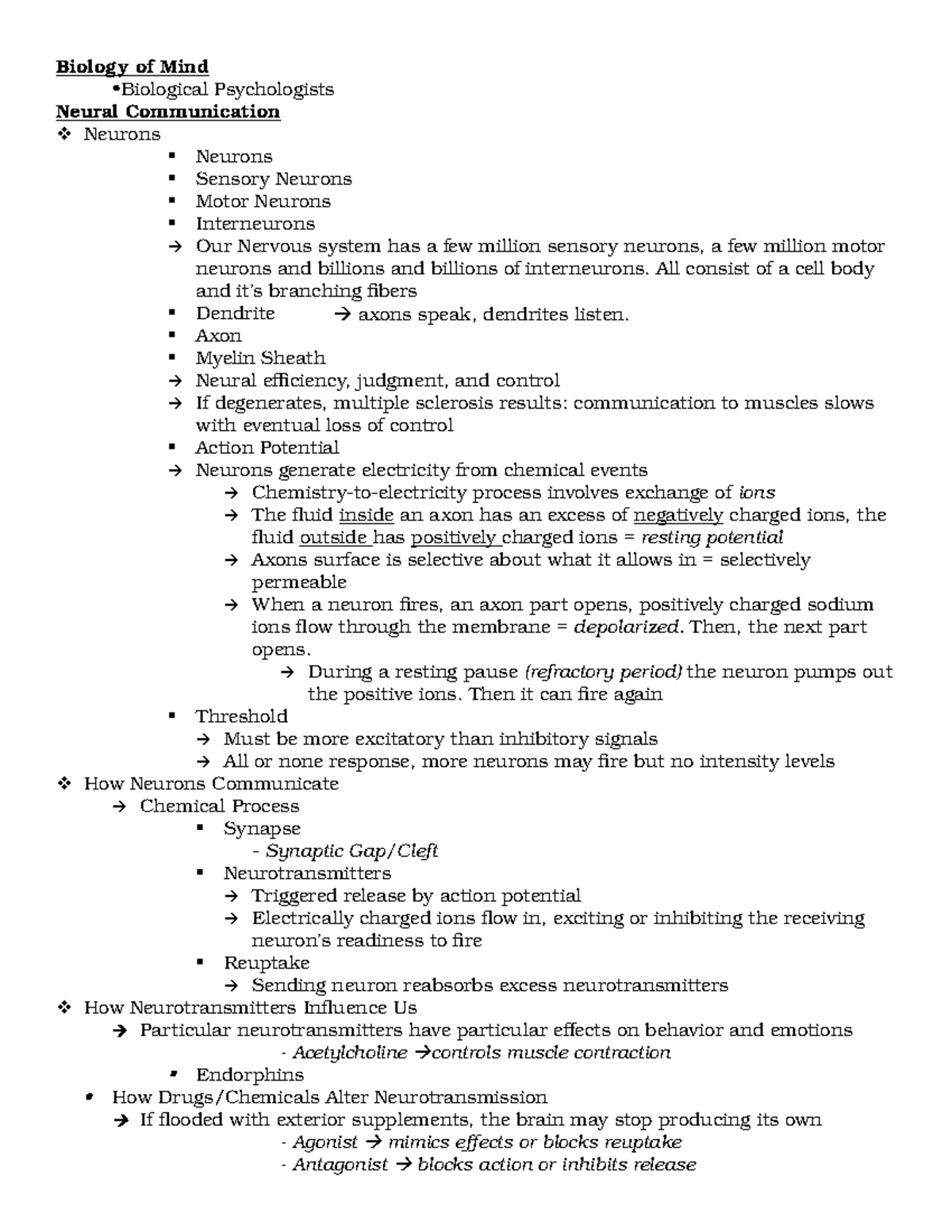 Biologyof Mind-ch2-exam2 - Biology of Mind Psychologists Neural ...