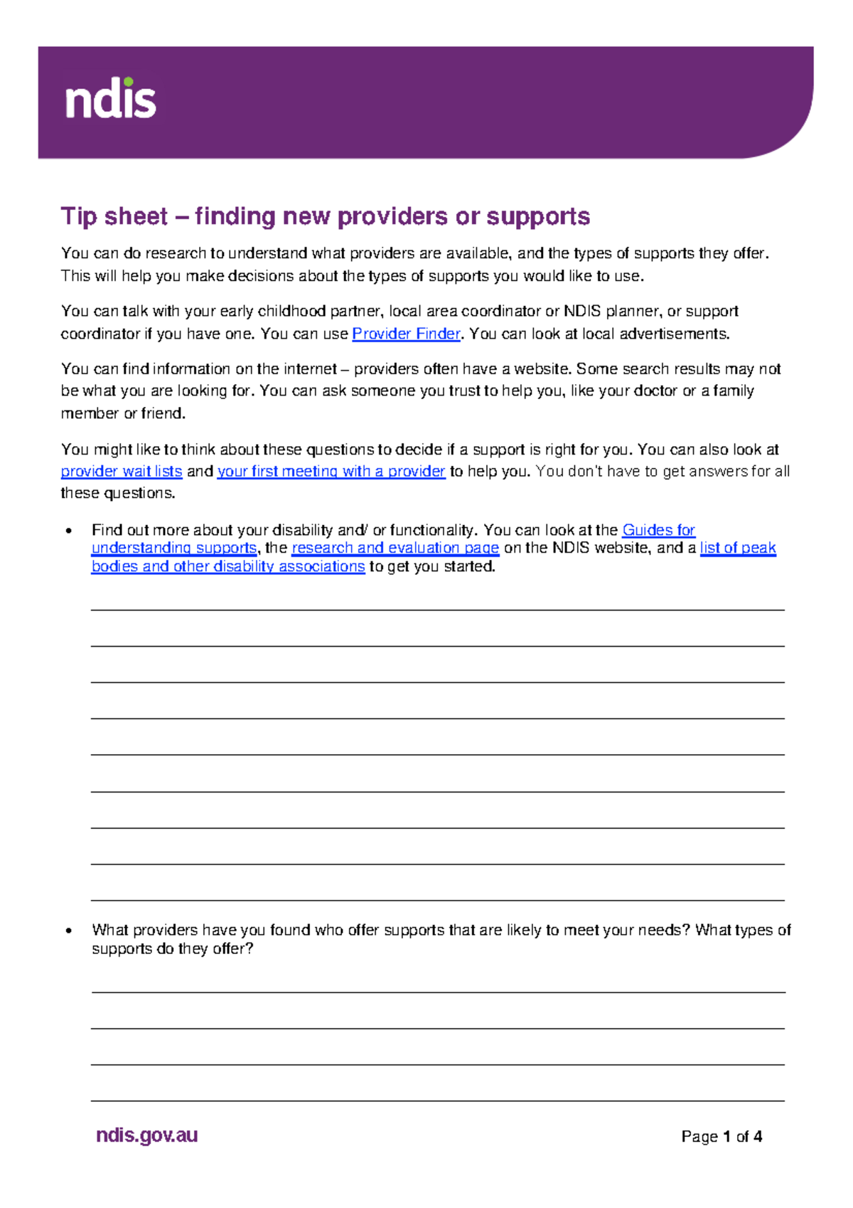 PB Tip sheet finding new providers or supports PDF 0 - Tip sheet ...