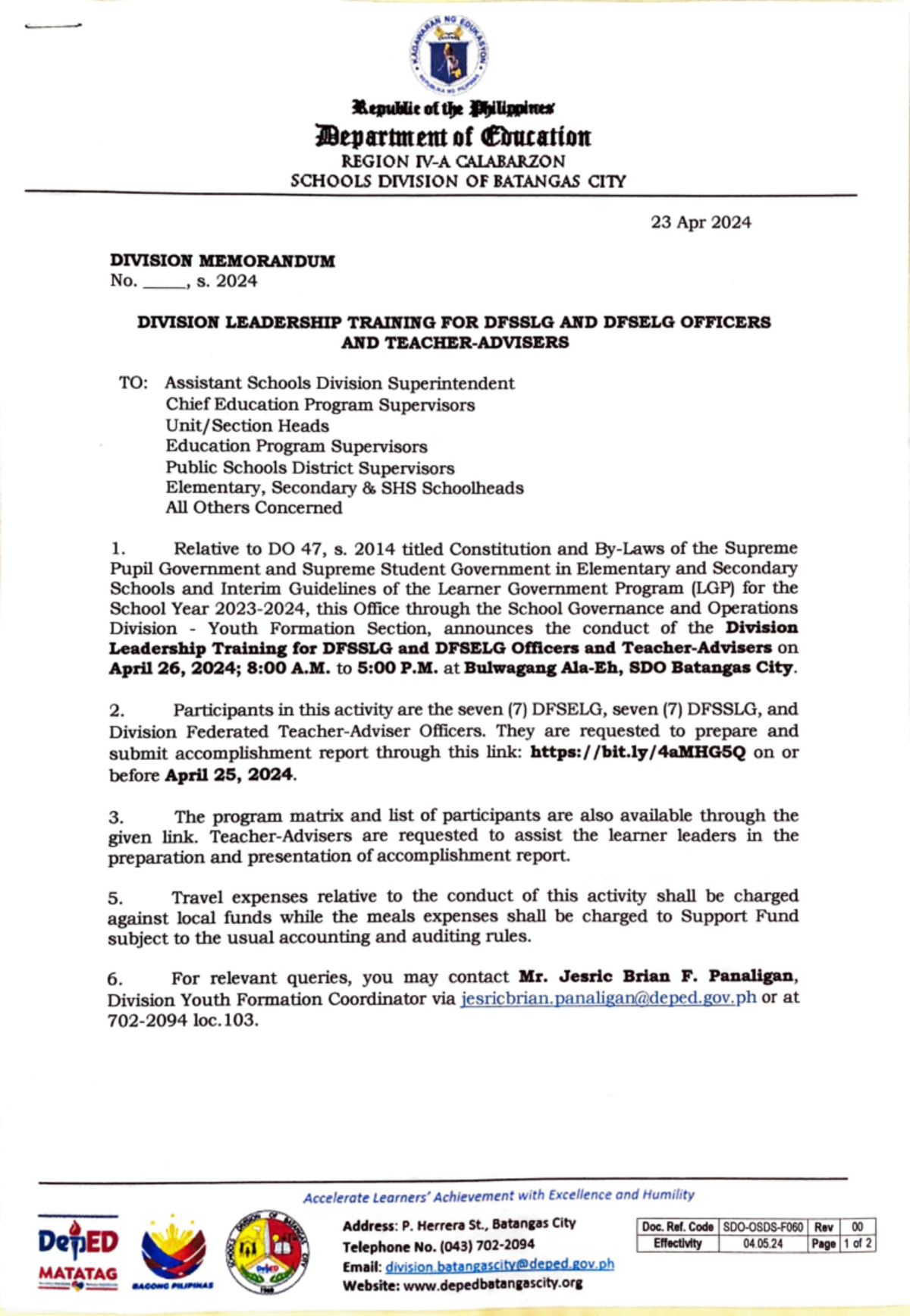 Leadership Training for Dfsslg Dfselg Officers and Division Federated ...