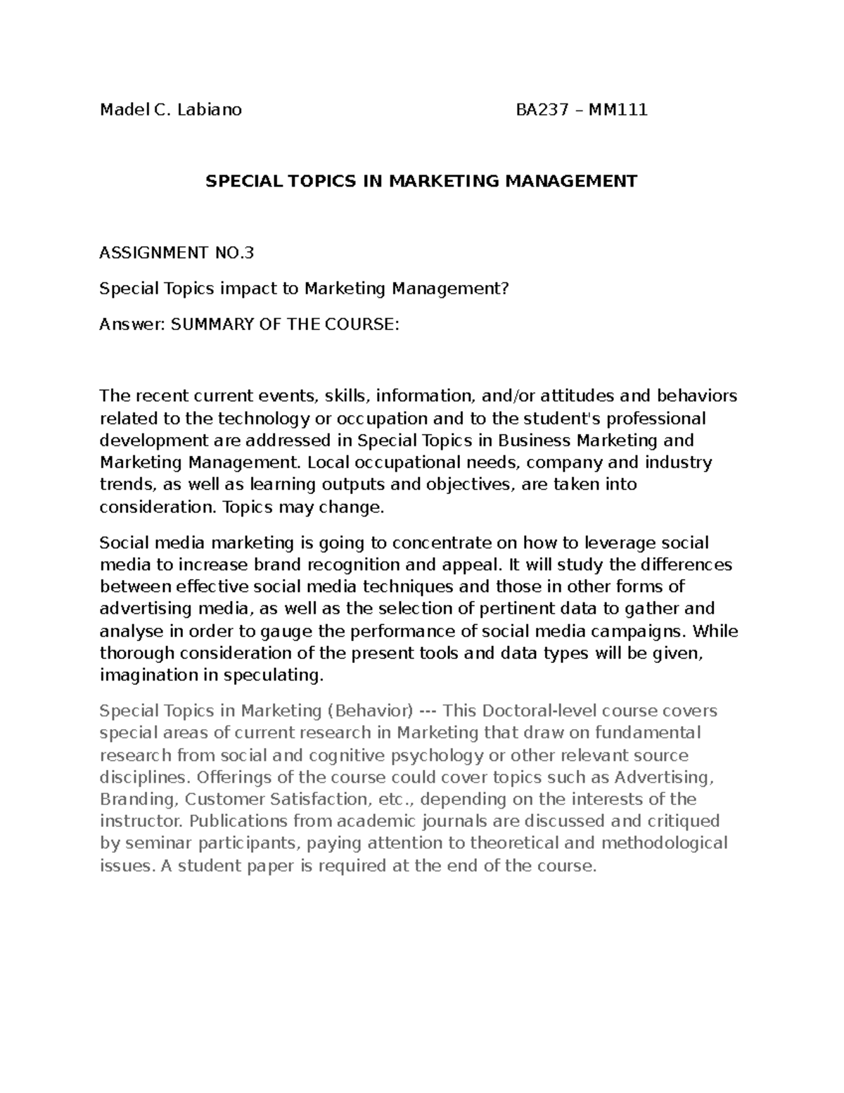 Special topic ass. 3 - Madel C. Labiano BA237 – MM SPECIAL TOPICS IN ...