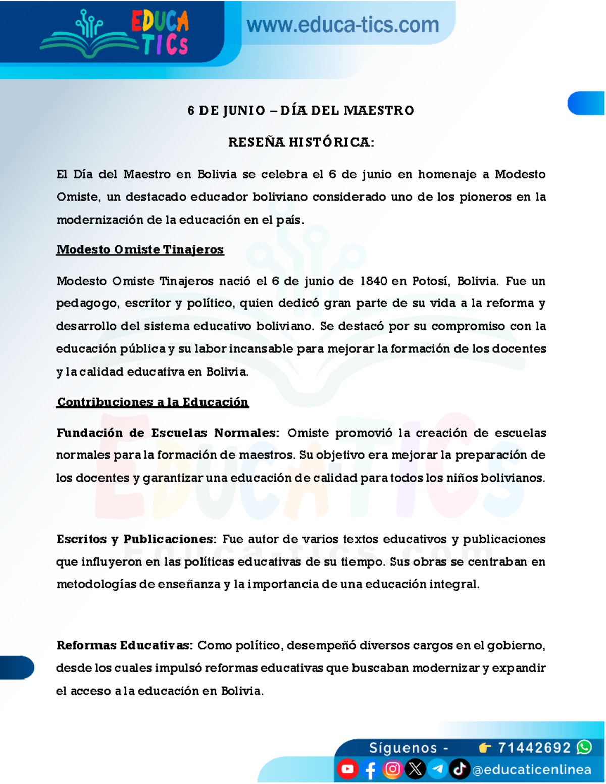 6 de junio Dia del Maestro - Educa Tic - 6 DE JUNIO – DÍA DEL MAESTRO RESEÑA HISTÓRICA: El Día ...