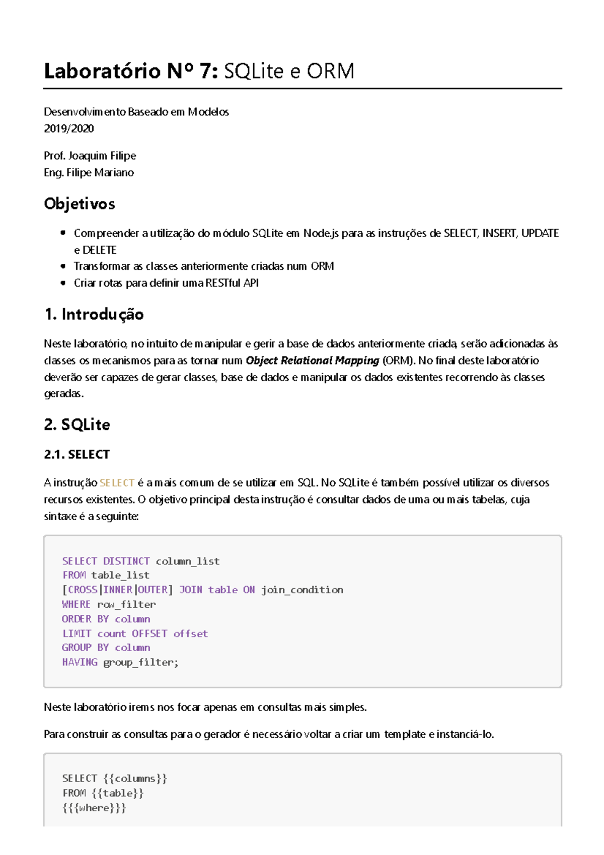 Lab 7 - Laboratório 7 - Laboratório Nº 7: SQLite e ORM Desenvolvimento ...