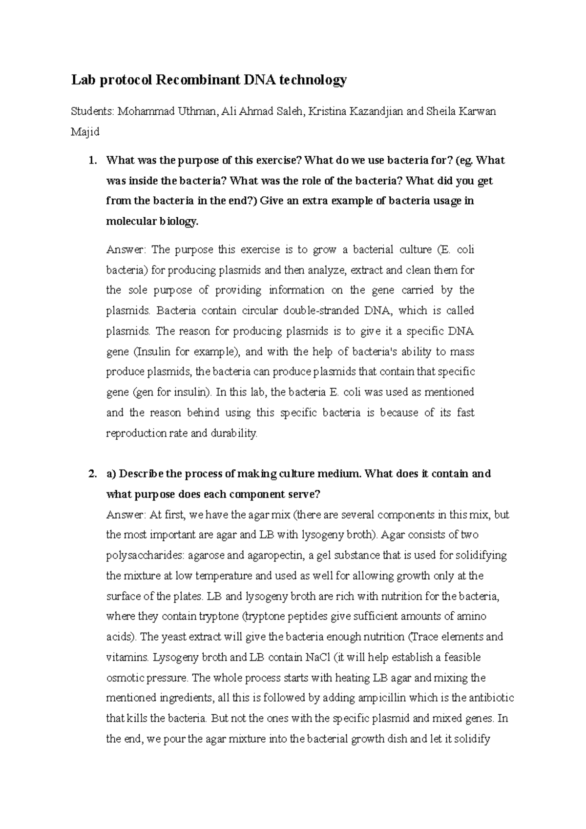 Molecular Biology Recombinant DNA technology - Inlämmnad - Lab protocol ...