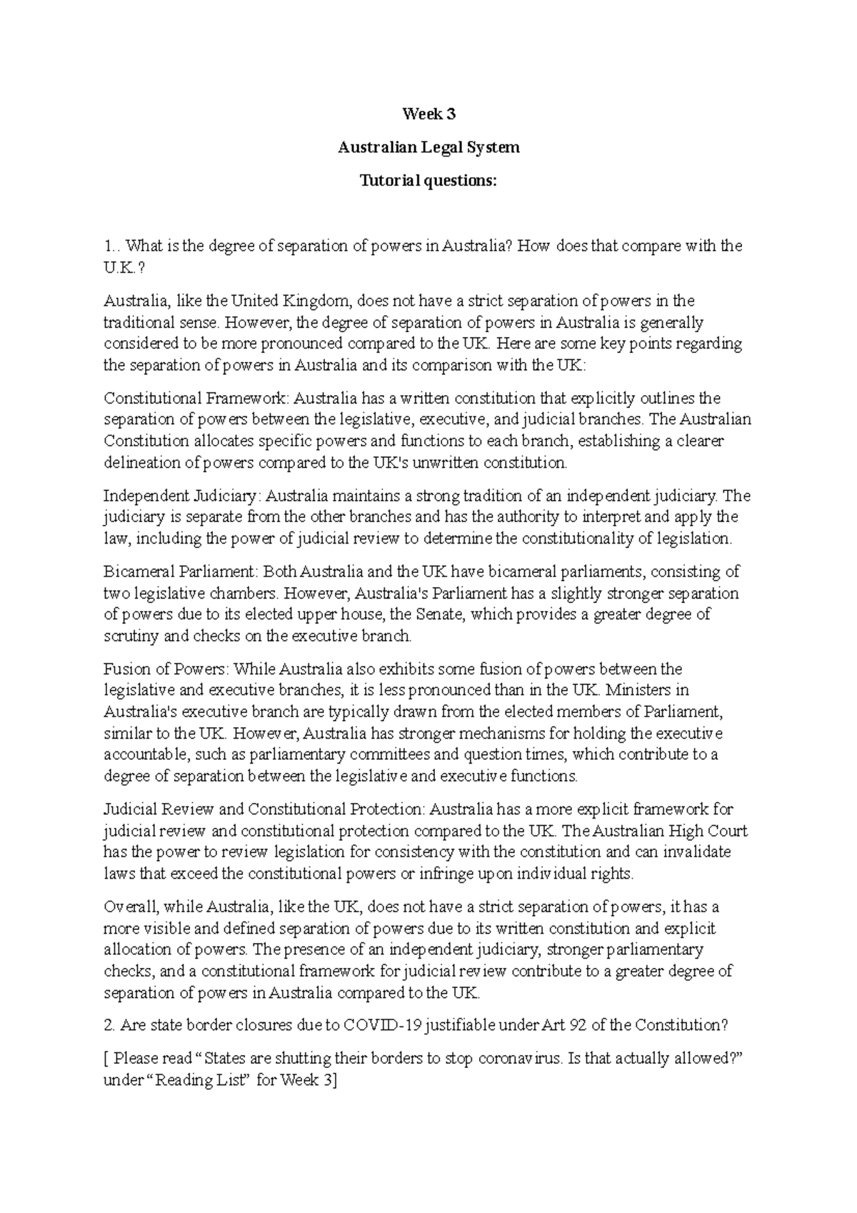 Tutorial Week 3 Australian legal system - Week 3 Australian Legal ...