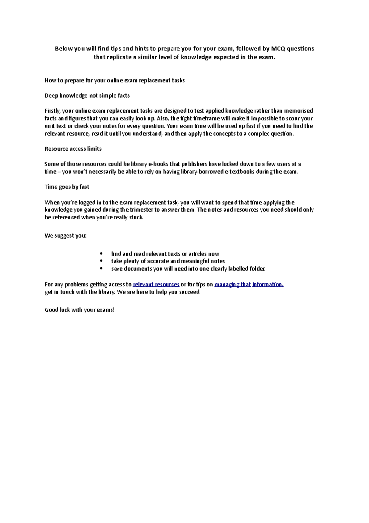 Practice exam - Below you will find tips and hints to prepare you for ...