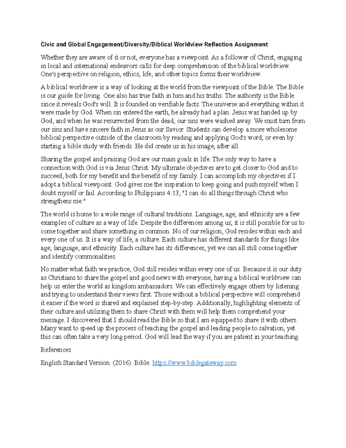 Civic and Global Engagement - Civic and Global Engagement/Diversity ...